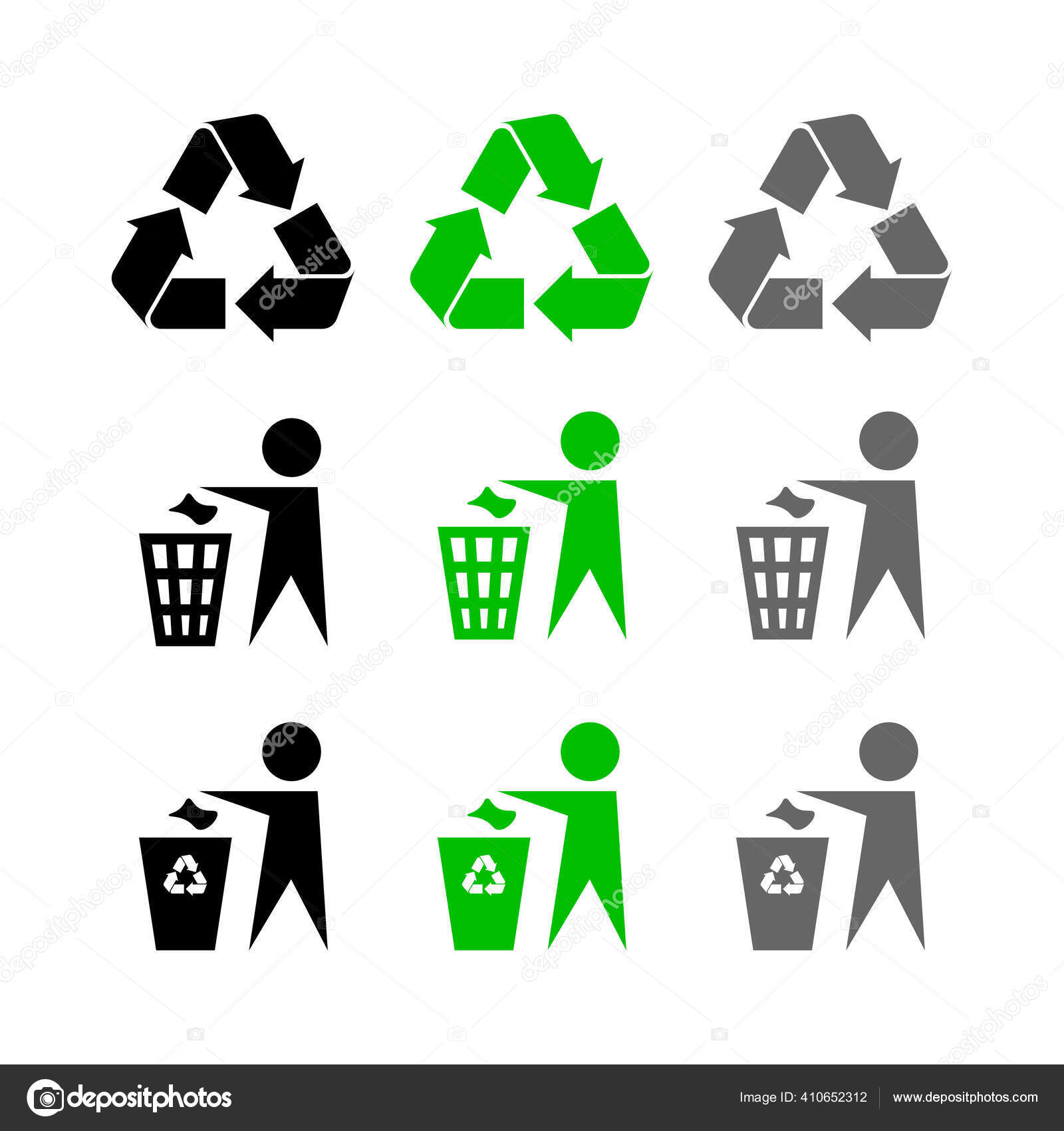 Conjunto Iconos Utilización Residuos Reciclaje Signo Tirar Basura ...