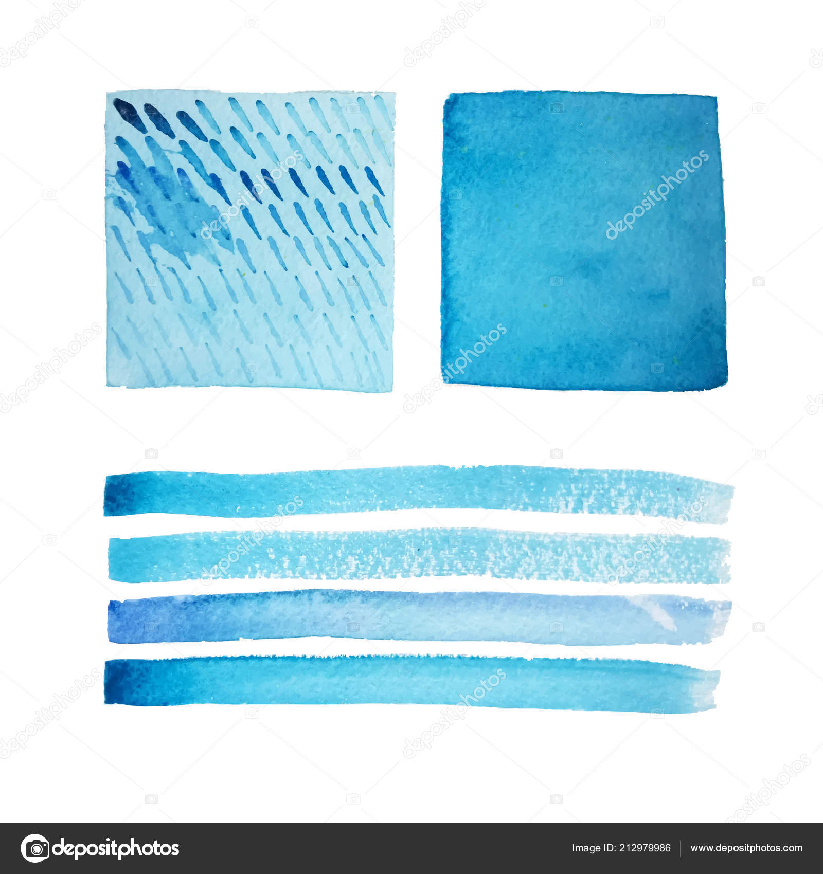Blue Watercolor Lines Patterns Isolated White Background Stock Vector ...