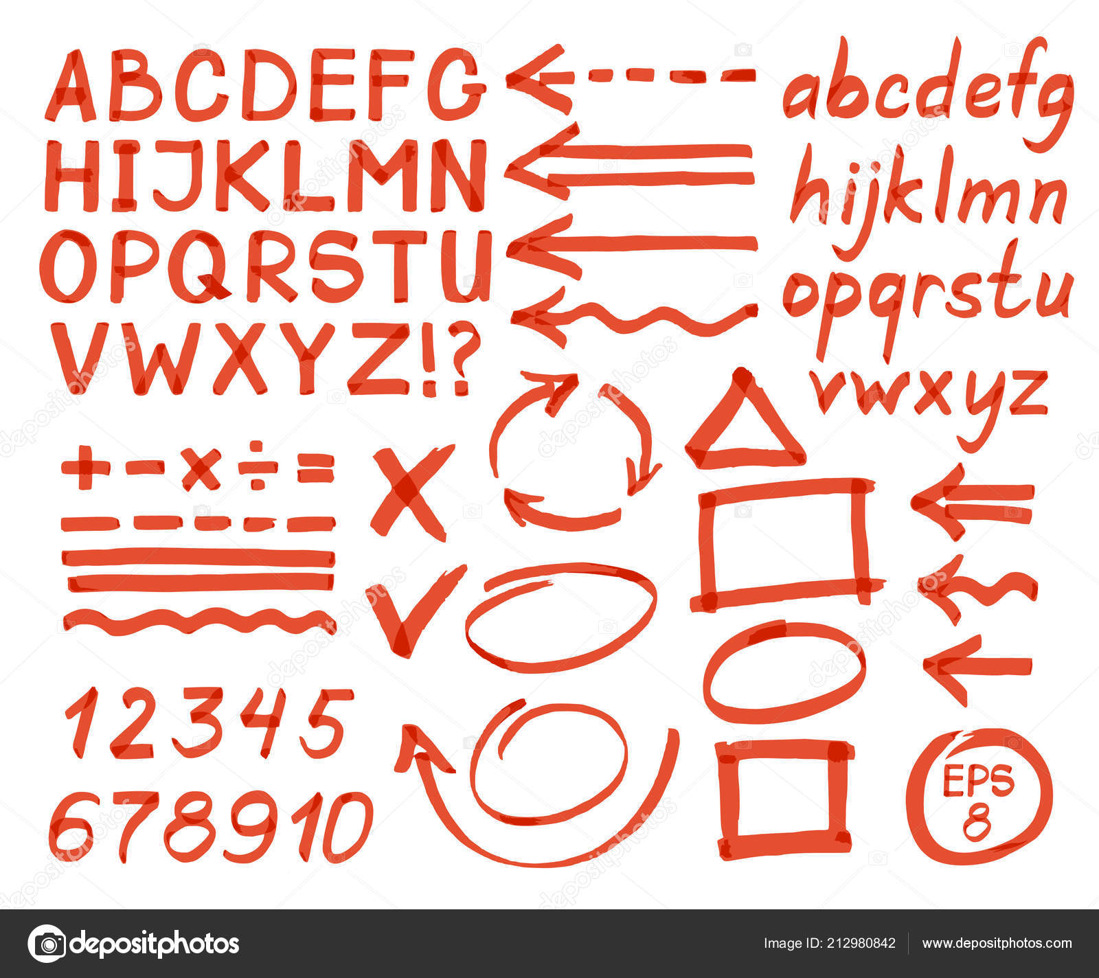Alphabet Letters Numbers Symbols Hand Written Marker Stock Vector Image ...