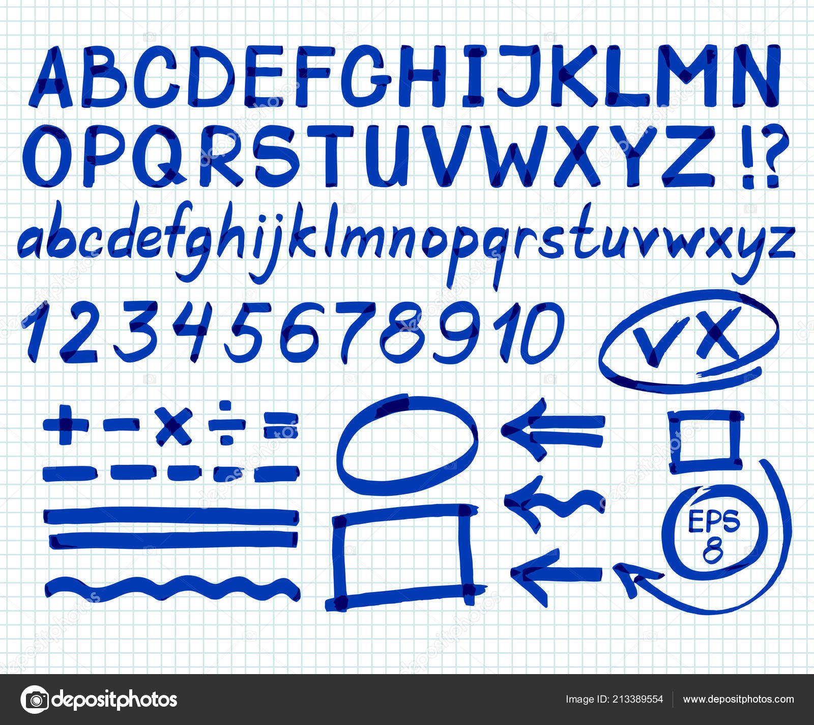 Alphabet Letters Numbers Symbols Hand Written Marker Stock Vector Image ...