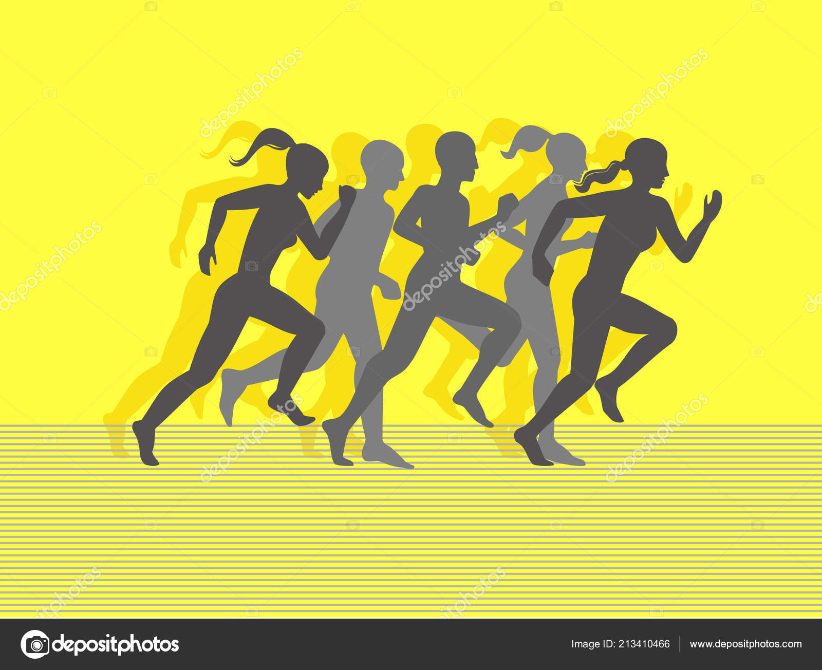 Vector Poster Running People Silhouettes Yellow Background Stock Vector ...