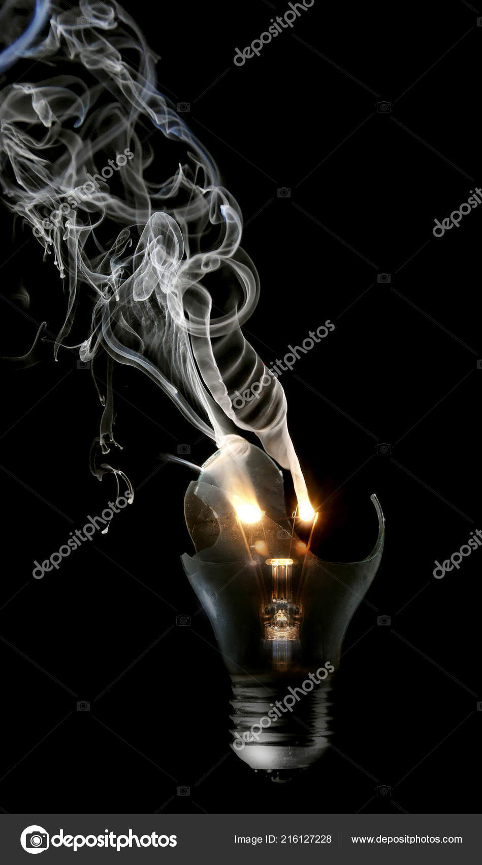 Broken Blown Lamp Smoke Black Background Close Stock Photo by ...