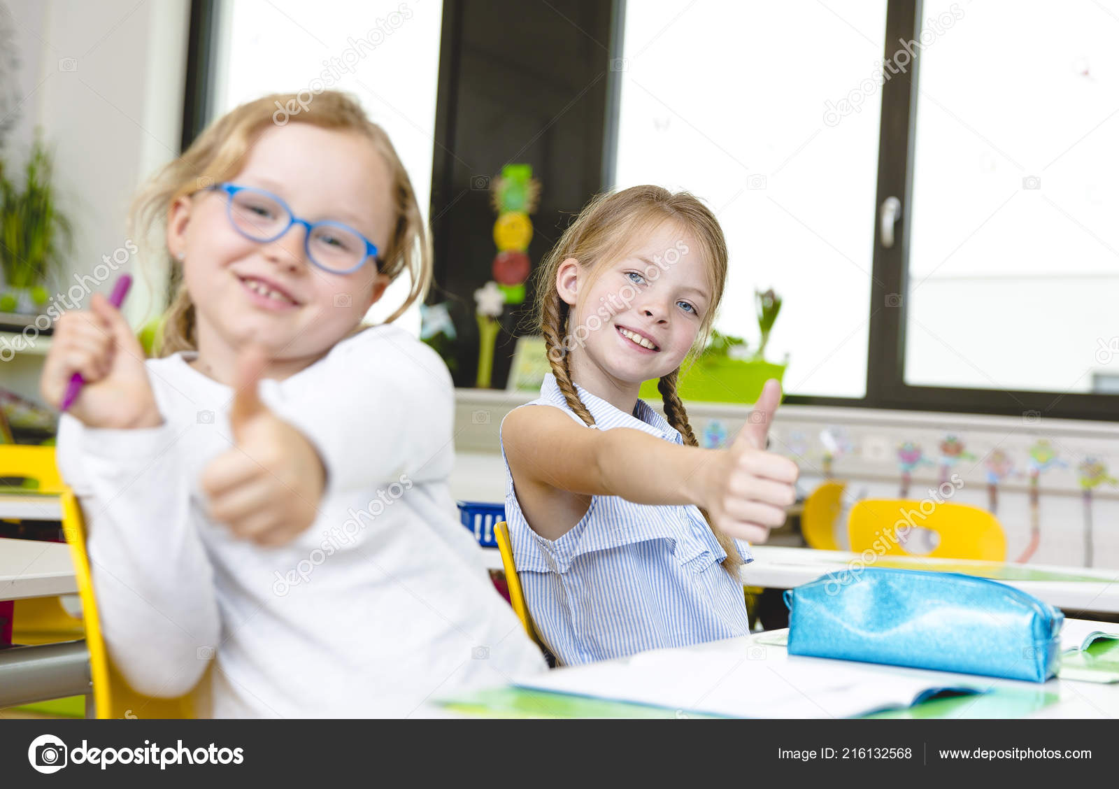 Beautiful Young Kids Have Fun School While Learning Classroom Stock ...