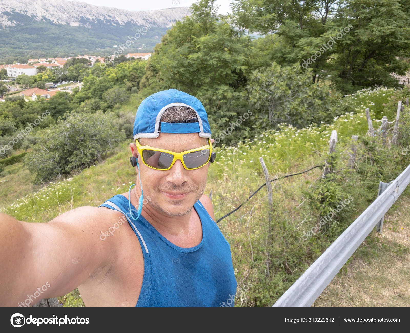 Selfie Trail Running Man Sportswear Sunglasses Baska Island Krk Croatia ...