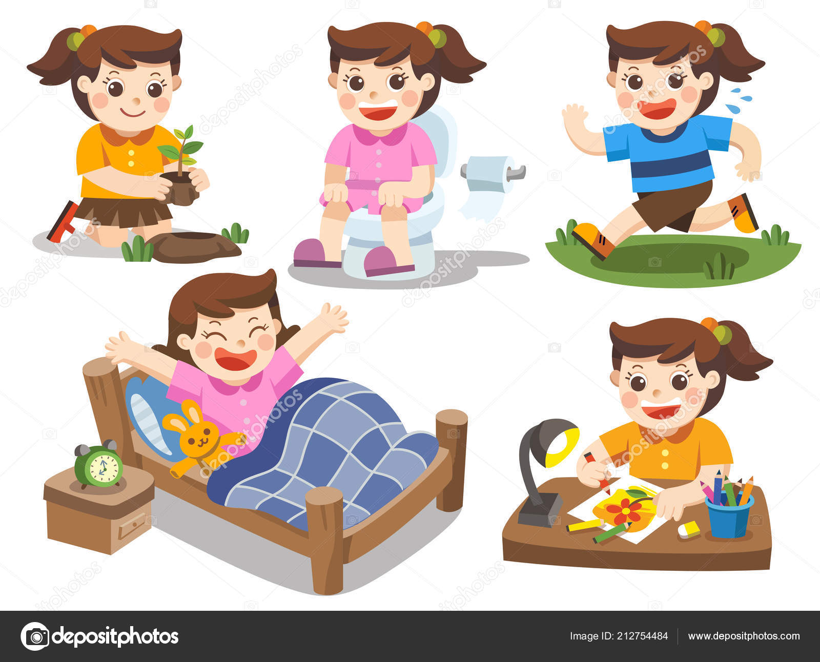 Daily Routine Cute Girl White Background Stock Vector by ©yatate10 ...