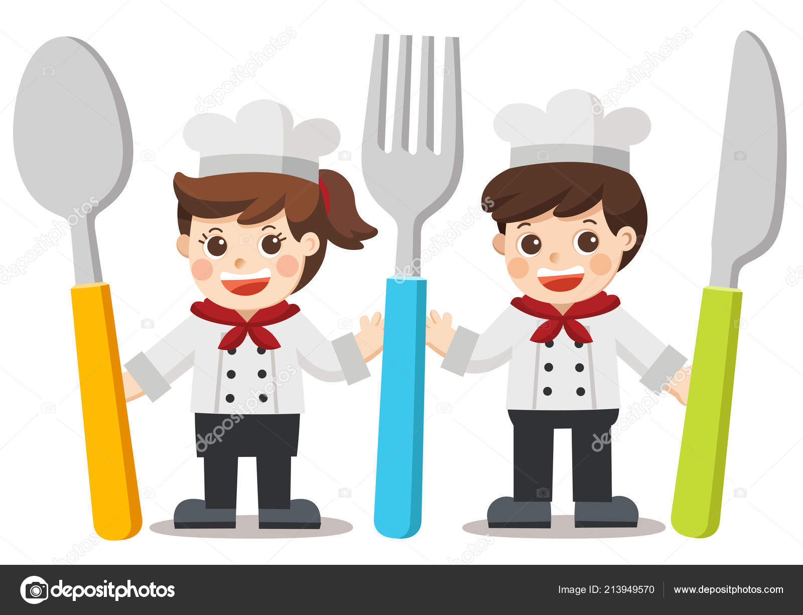 Menú Chef Kids Niños Con Cuchillo Cuchara Tenedor Vector de stock ...