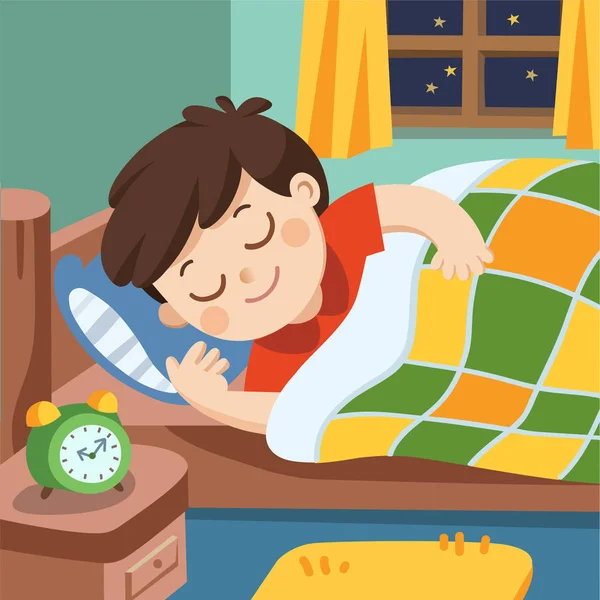 Happy cute little boy sleep in bed room ⬇ Vector Image by ...