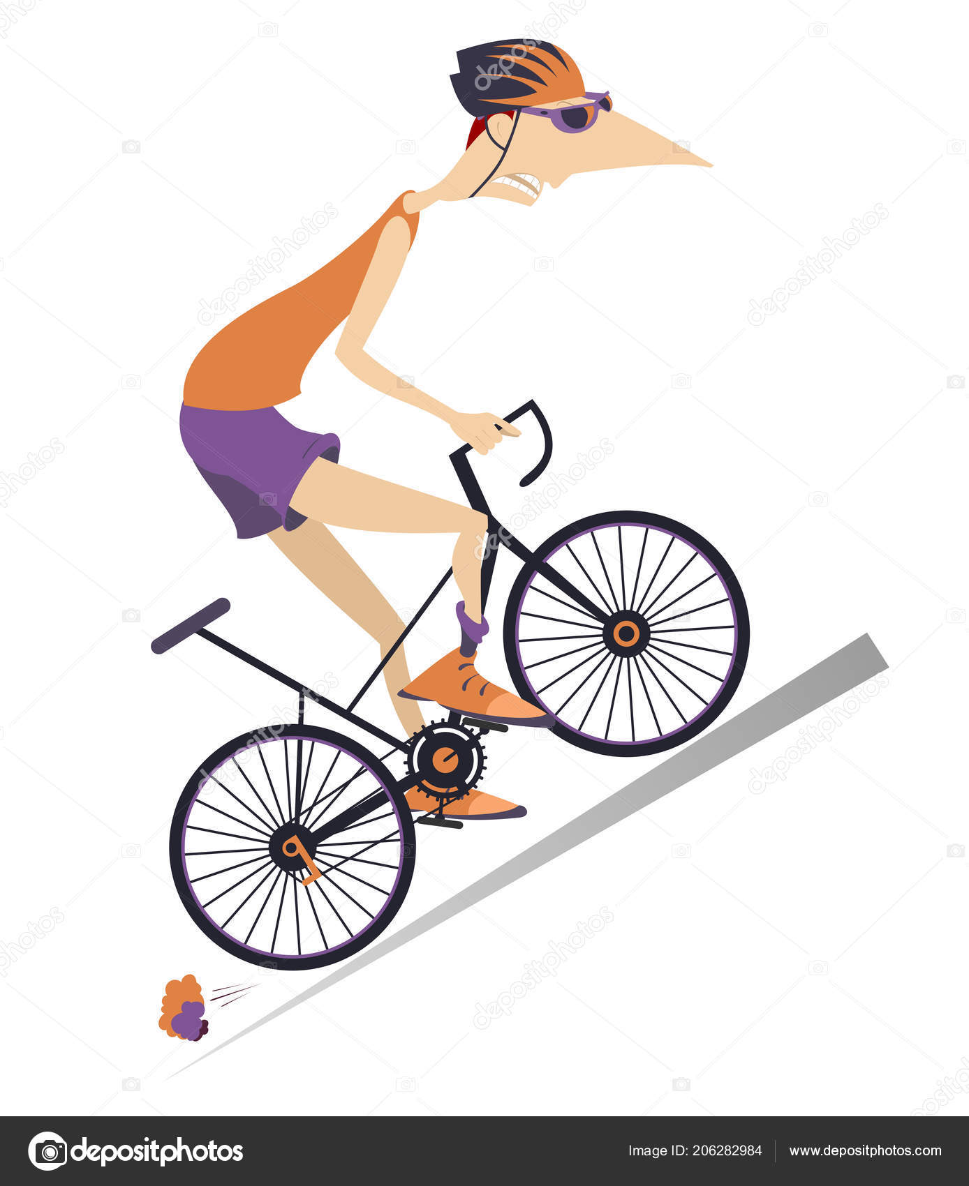 Tired Cyclist Rides Bike Isolated Illustration Tired Cartoon Cyclist ...