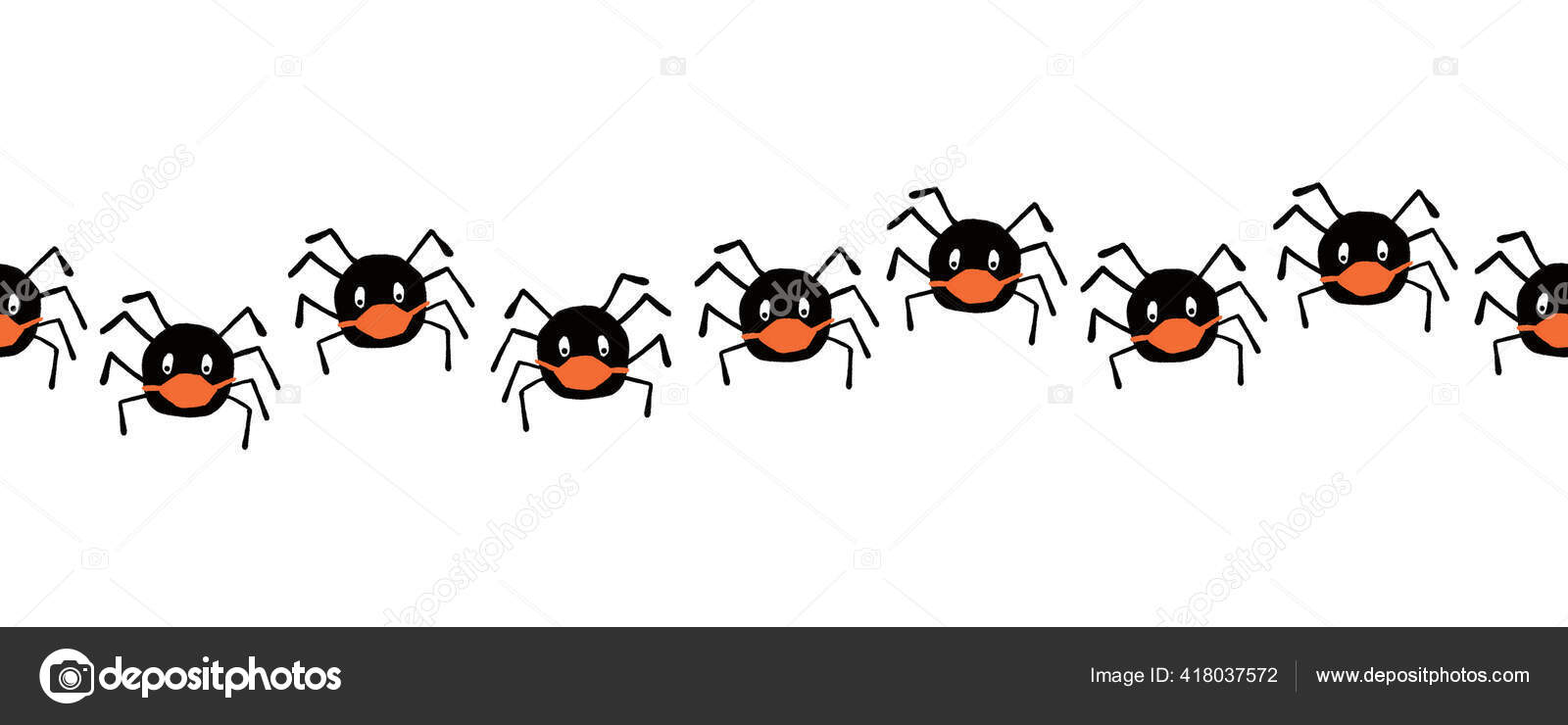 Coronavirus Halloween Spiders seamless border. Repeating Halloween 2020 ...