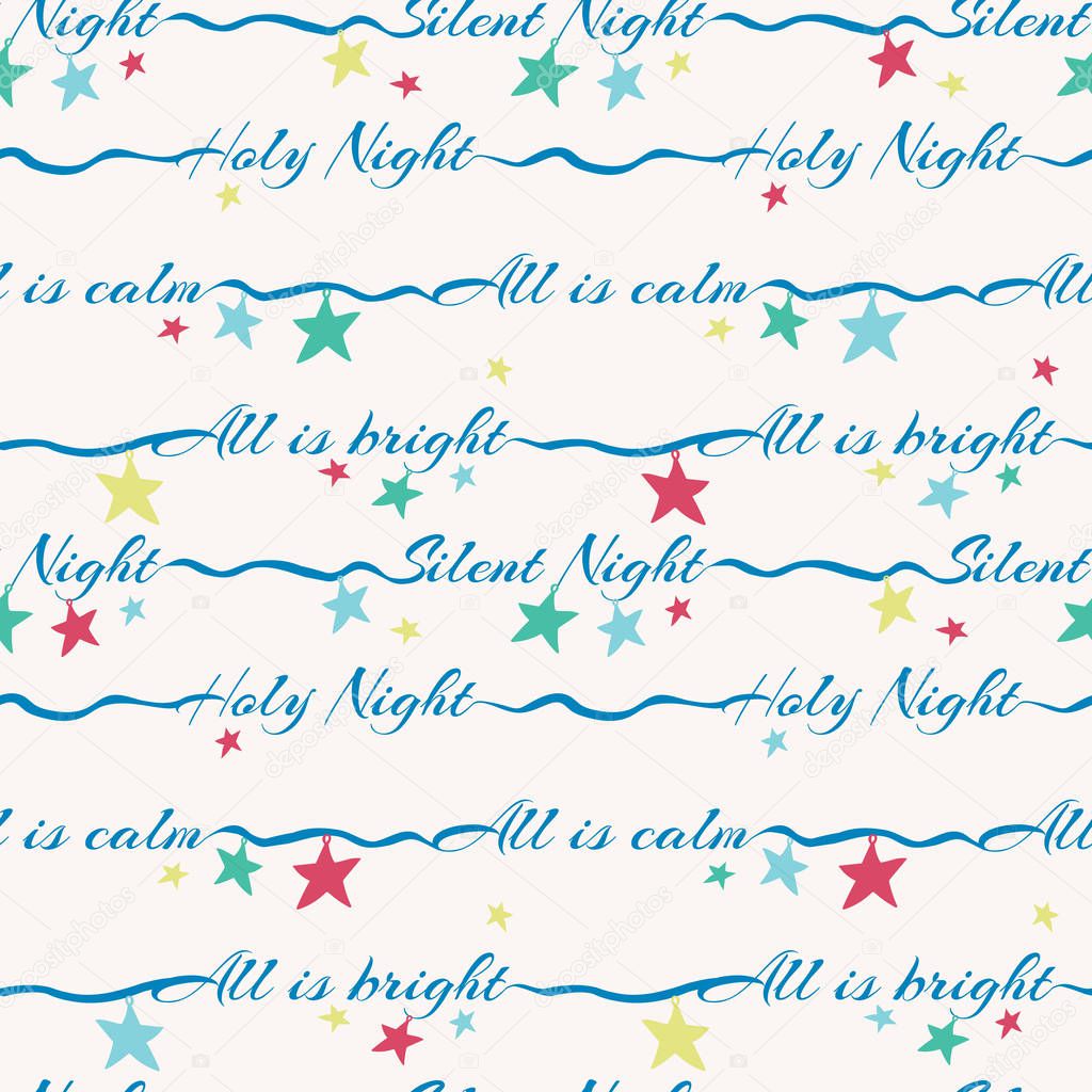 Noche silenciosa noche santa escritura vector patr n sin costuras con estrellas de colores. Dise ...