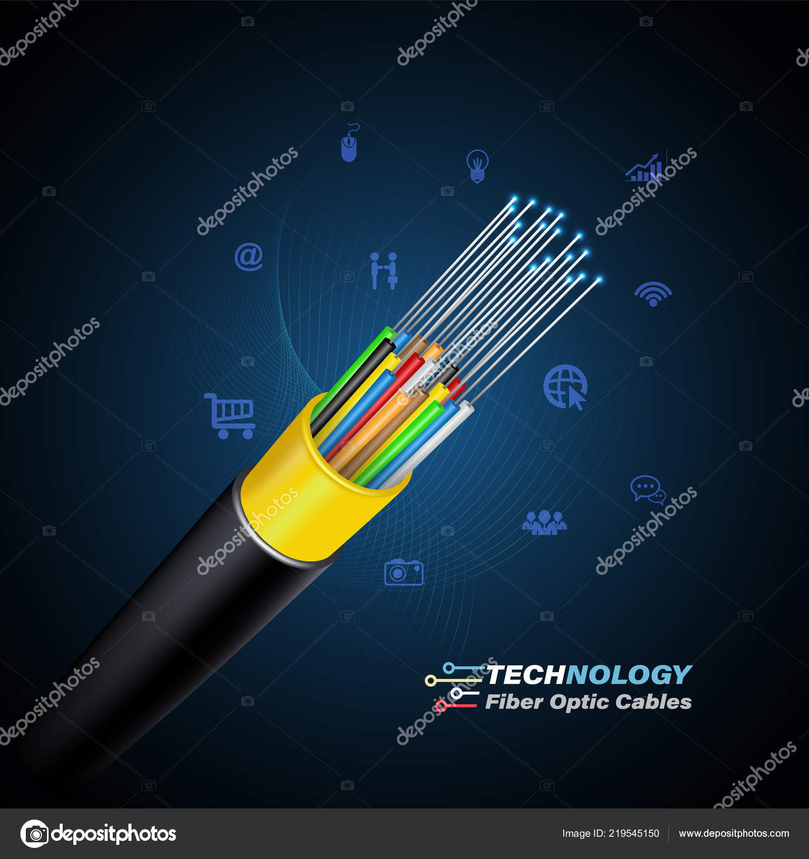 Fiber Optic Cable Connecting Concept Technology Communication Vector ...