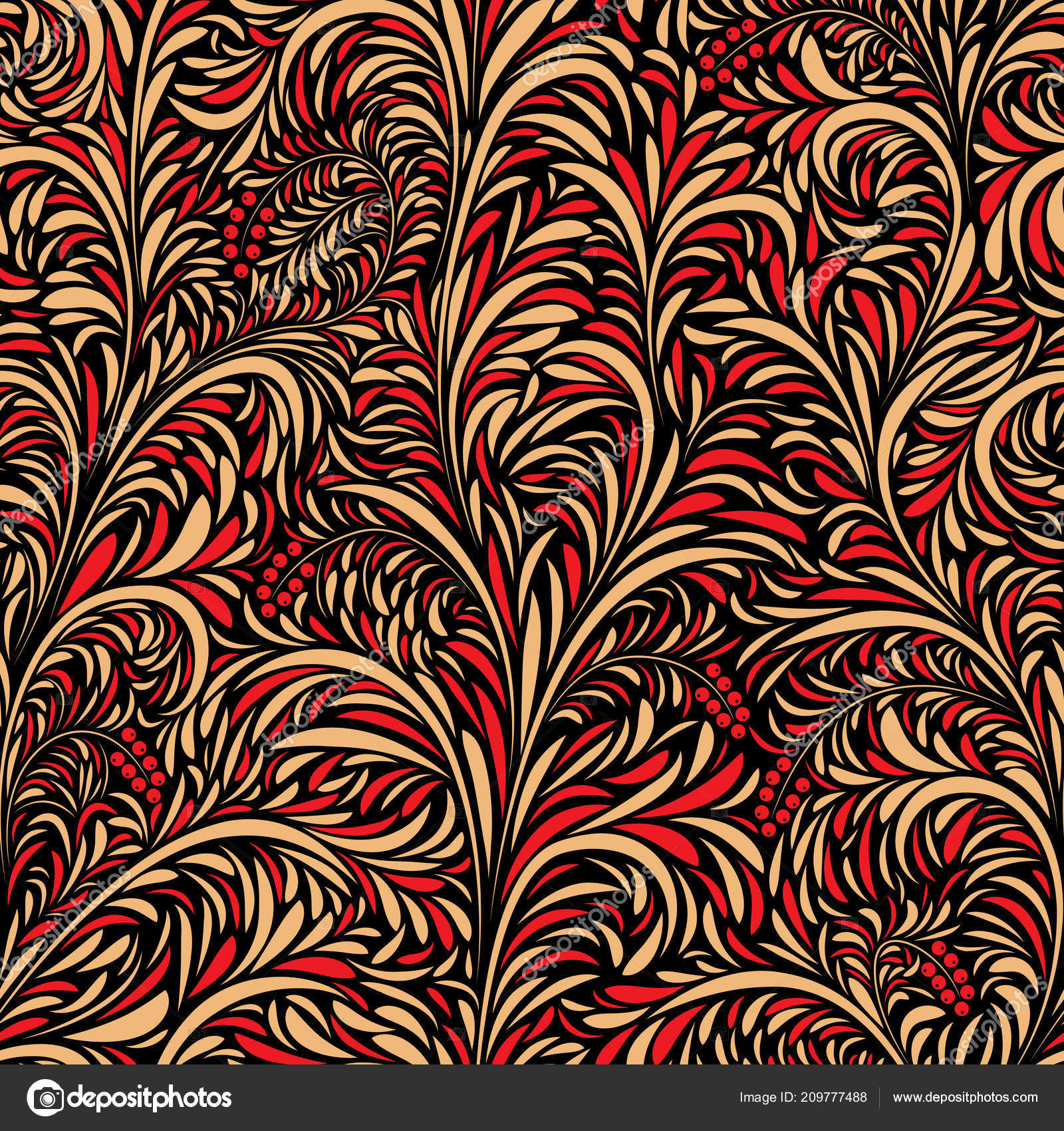 Seamless Floral Pattern Traditional Russian Folk Art Painting Hohloma ...