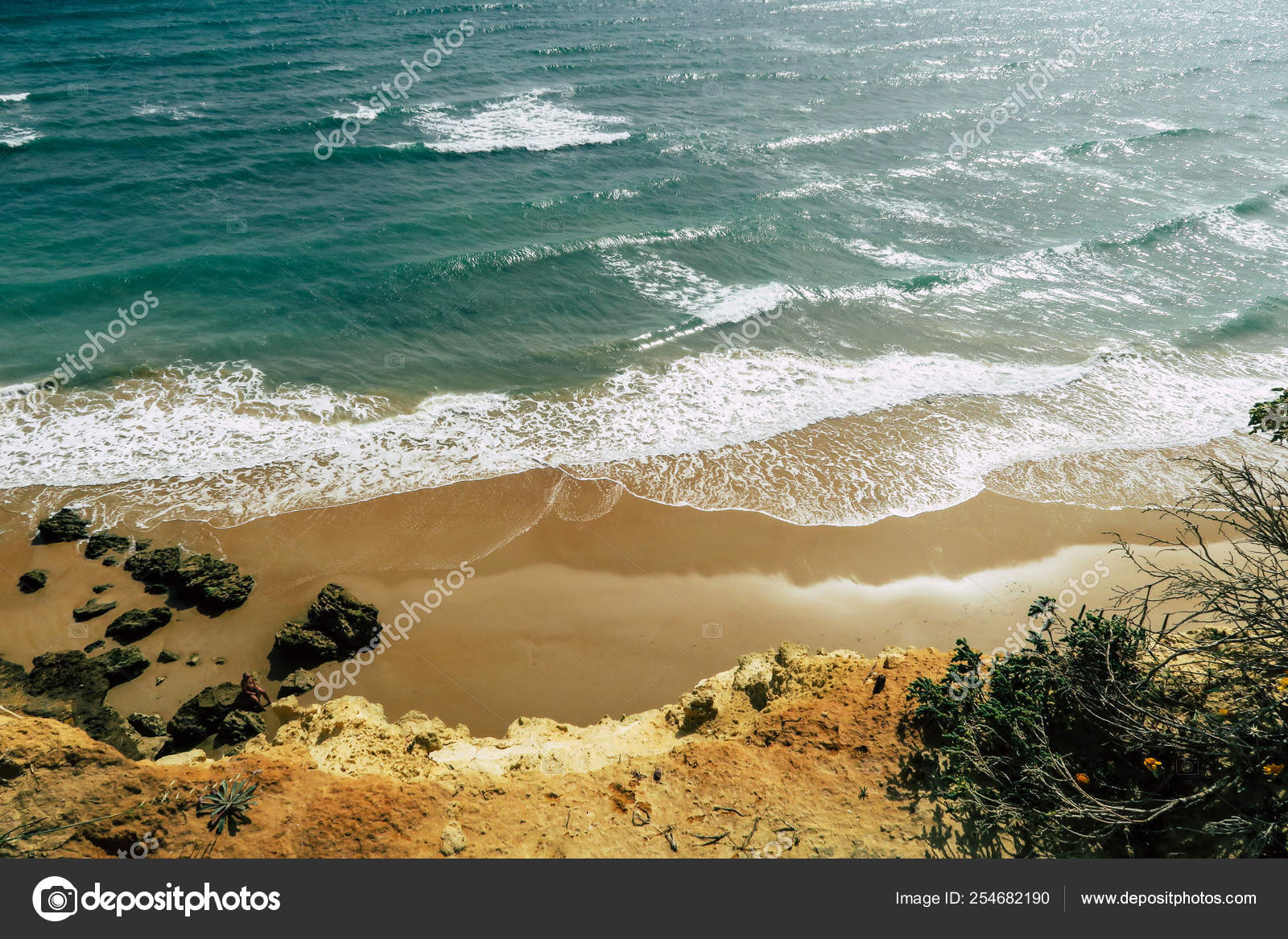 Beautiful spanish coastline with cliffs: Beach, Sea, Waves with — Stock ...