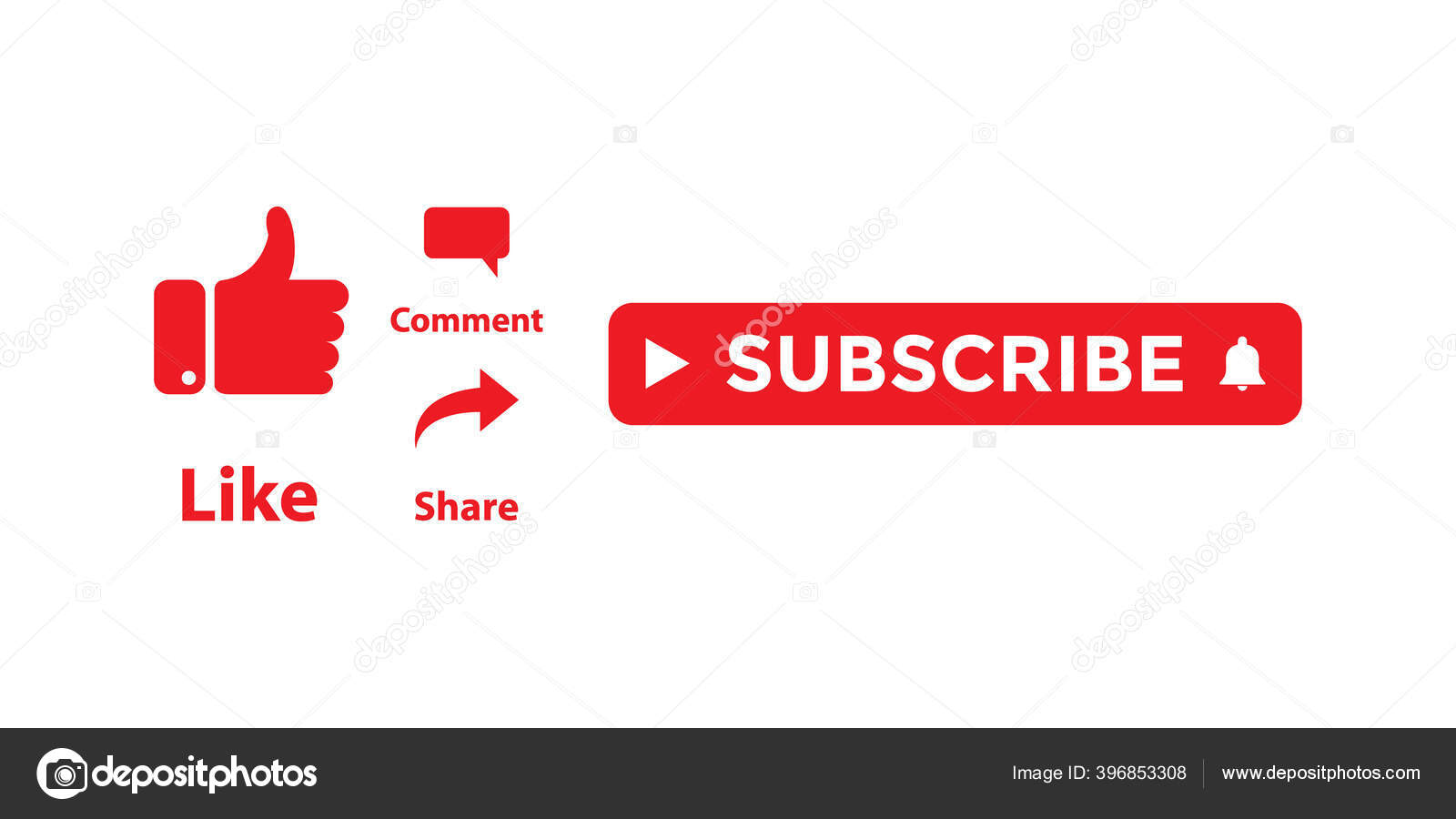 Gusta Comentar Compartir Suscribir Botón Con Campana Set Iconos Para ...