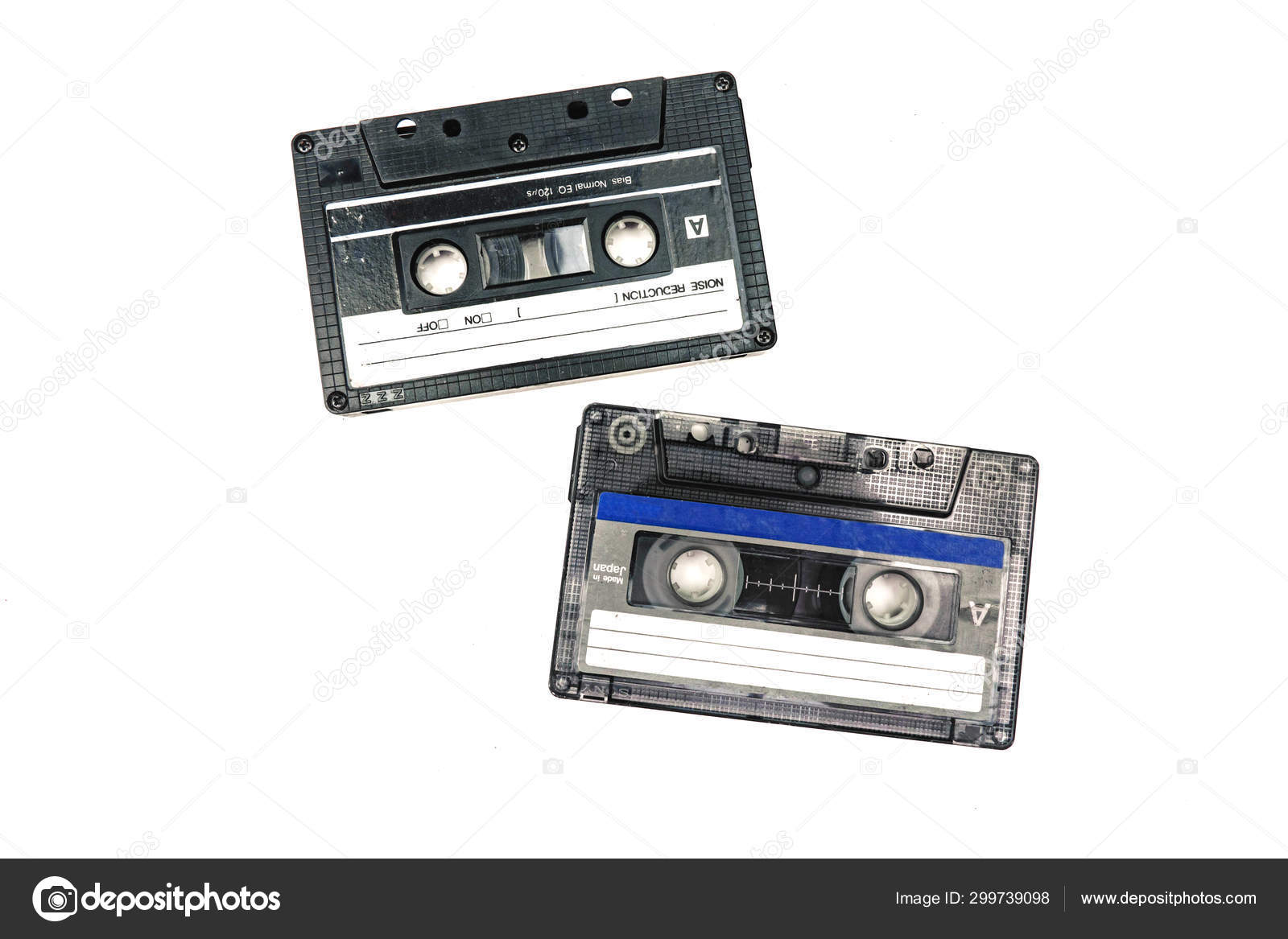 Two black cassettes on white background. Vintage audio tapes. Old ...