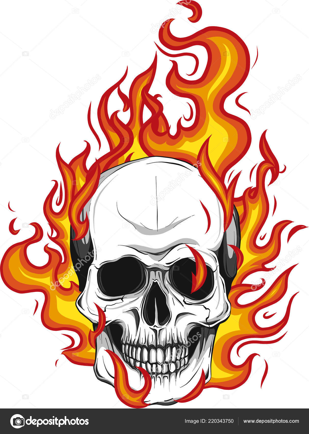Skull Flame Logo Skull On Fire With Flames Vector Illustration Stock