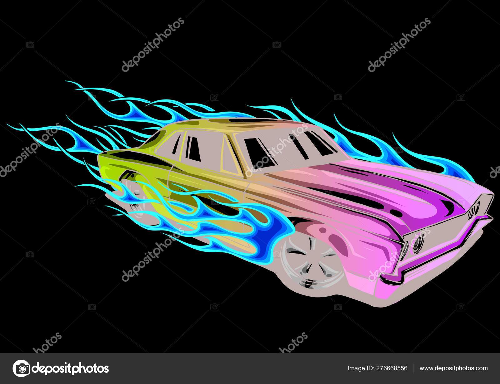 Vector muscle car with flames Crazy race Stock Vector Image by ...