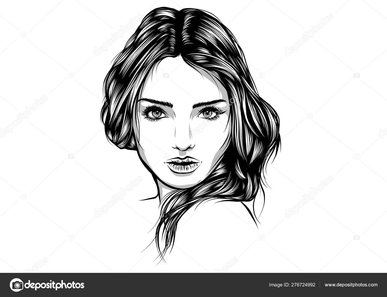 Beautiful Woman Face Hand Drawn Vector Illustration Sketch Stock Vector