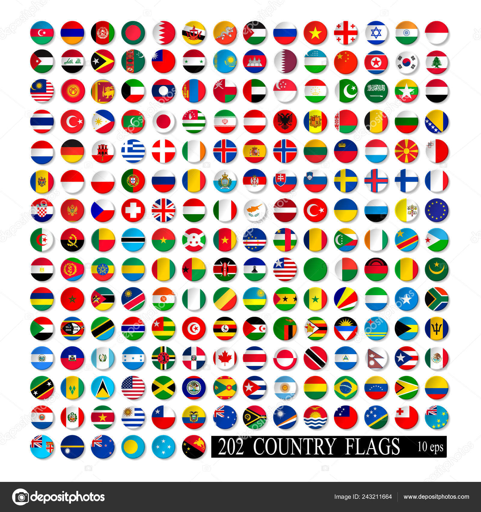 Conjunto de banderas del mundo, iconos redondos con ilustración ... Conjunto de banderas del mundo, iconos redondos con ilustración ...