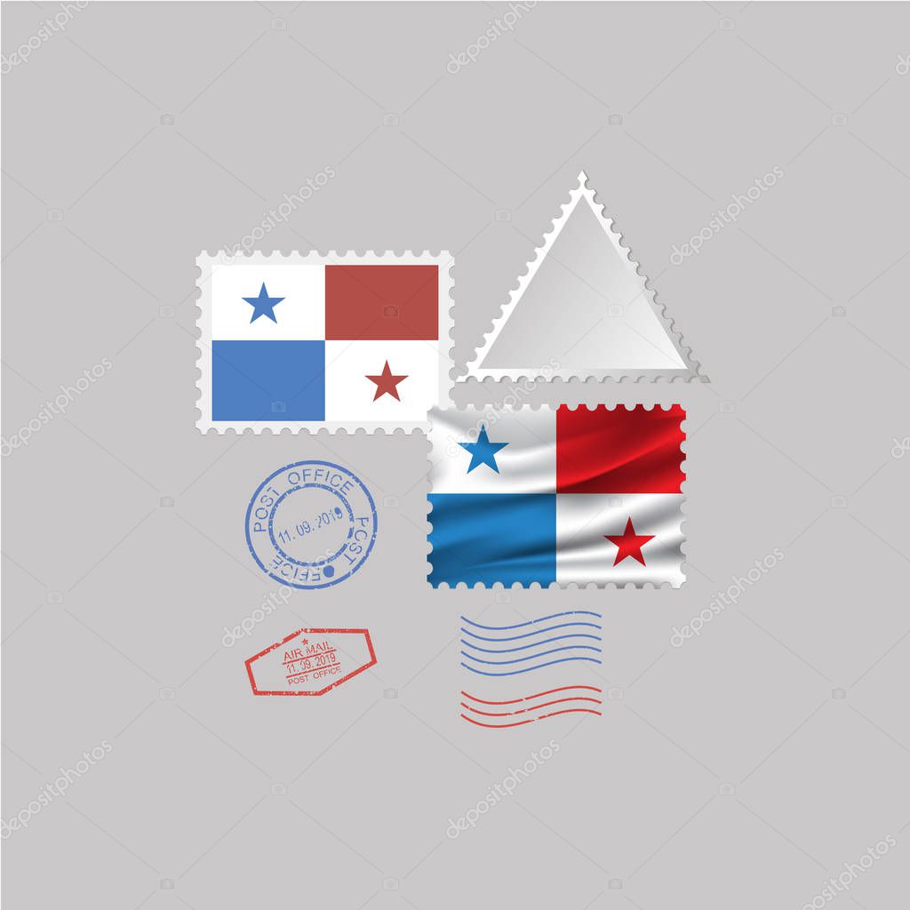 PANAMÁ conjunto de sellos postales bandera, aislado sobre fondo gris ...
