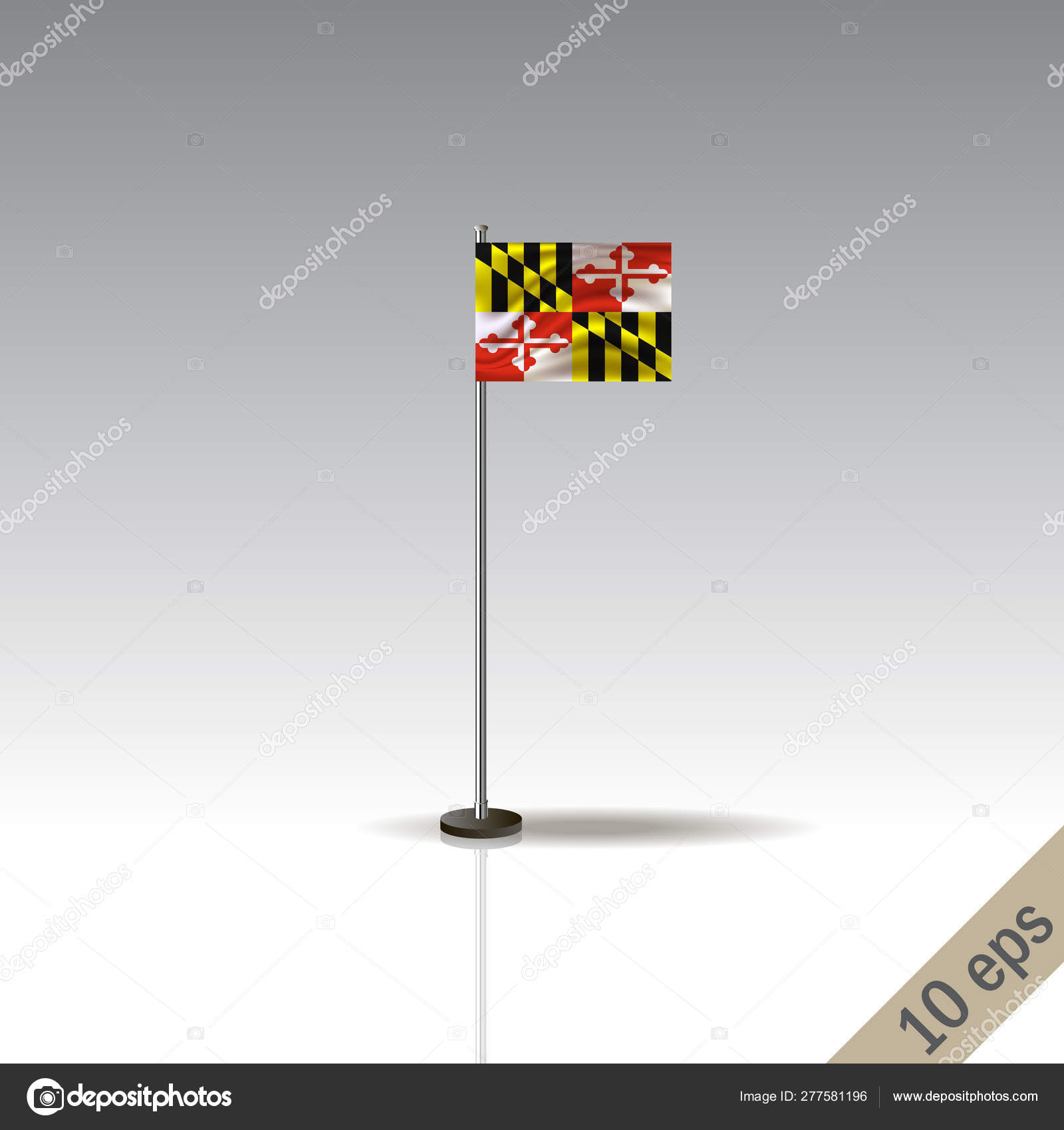Maryland vector flag template. Waving Maryland flag on a metallic pole ...