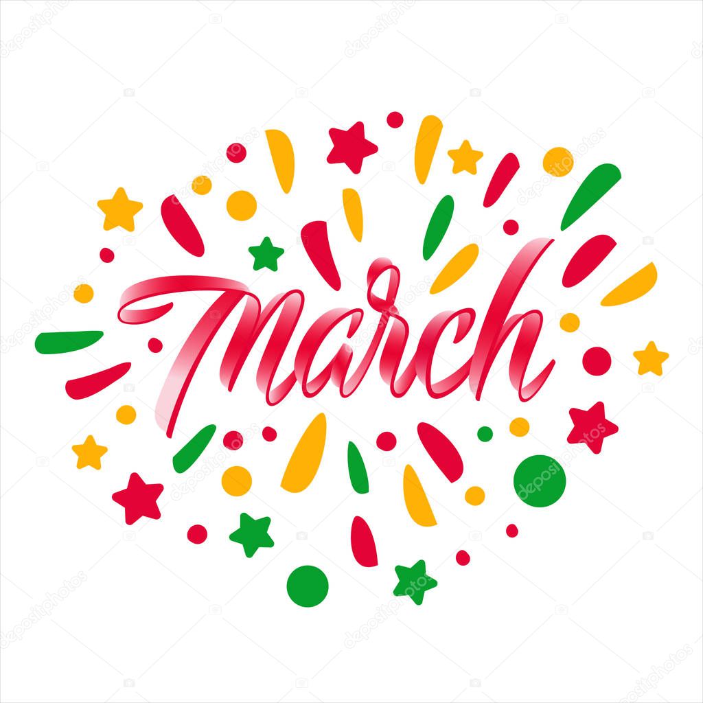 Letras de marzo, simplemente ilustración vectorial. Caligrafía moderna ...