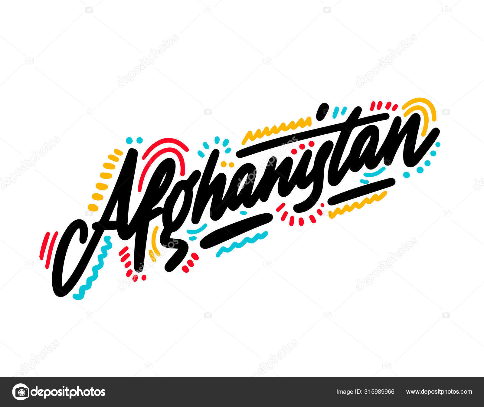 Afghanistan Handwritten Word Text Swoosh Vector Illustration Design ...