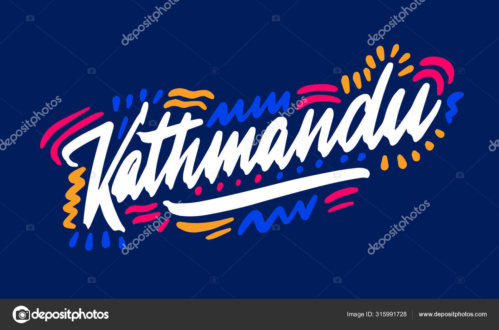 Kathmandu Handwritten City Name Modern Calligraphy Hand Lettering ...