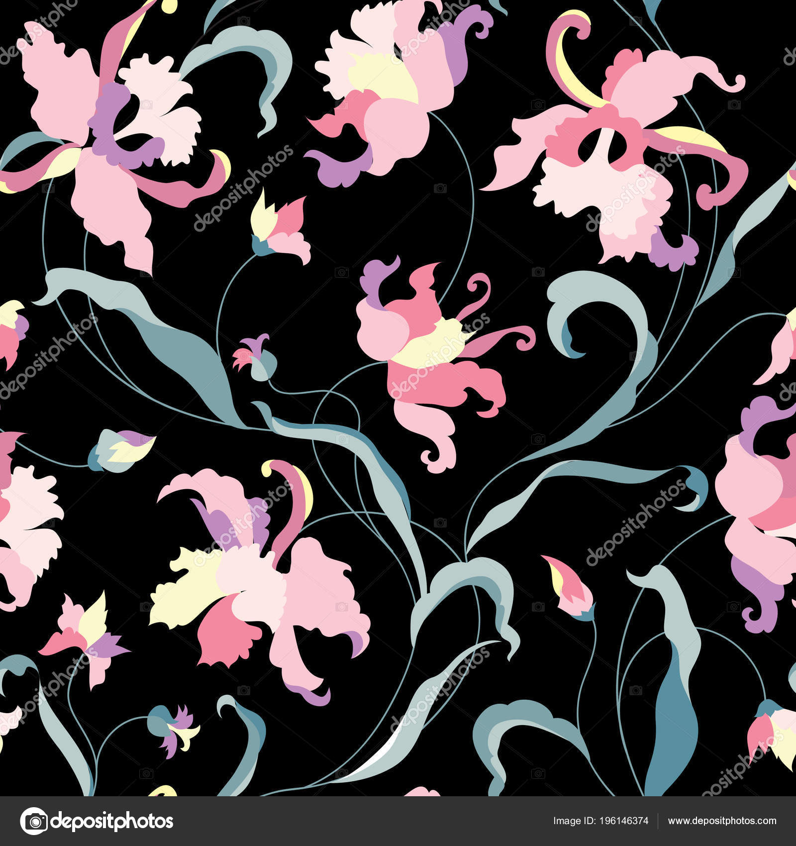 Floral Seamless Pattern Dark Background — Stock Vector © YokoDesign ...