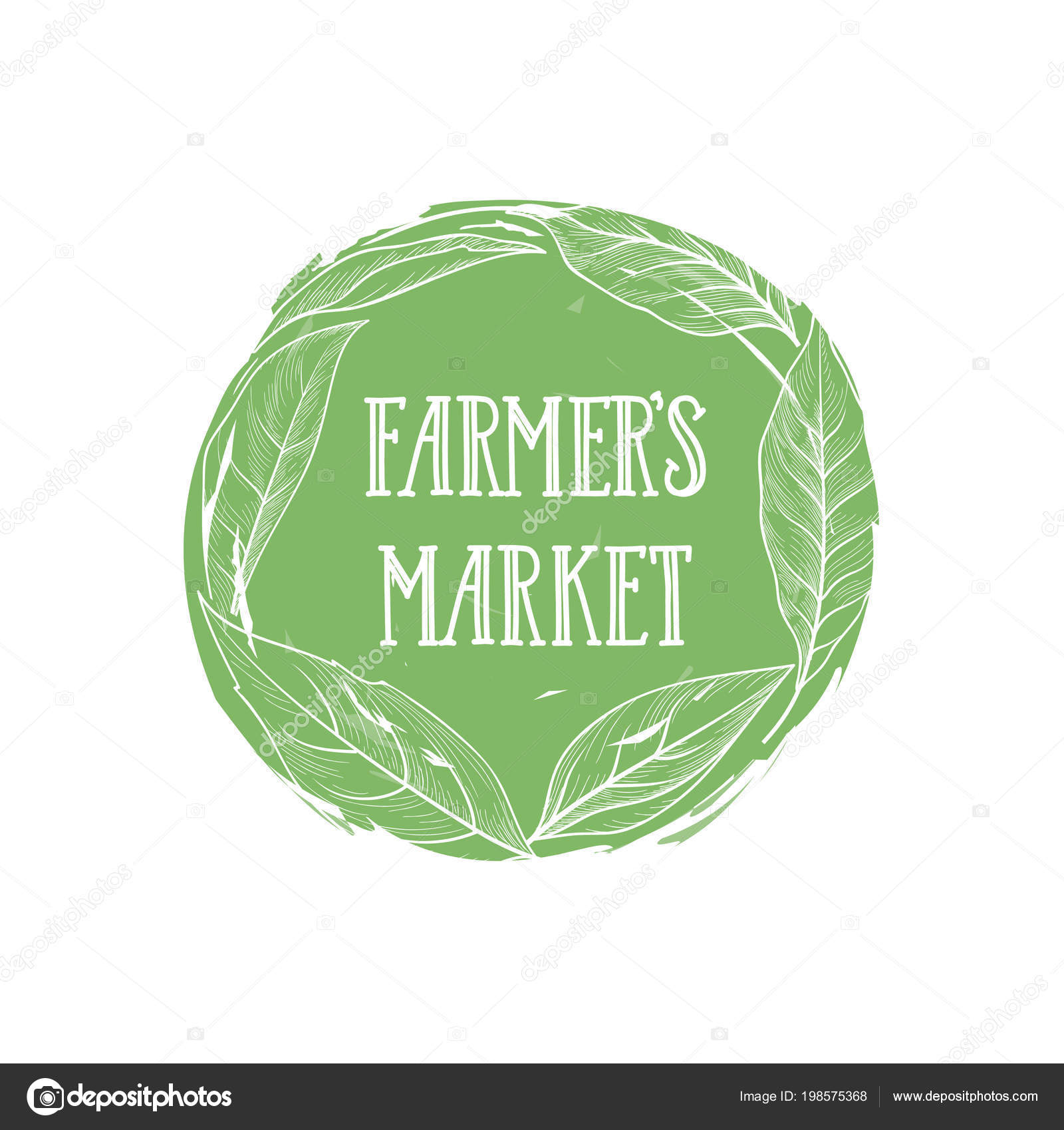 Farm Market Lettering Drawn Floral Circle Label Leaves Stock Vector ...