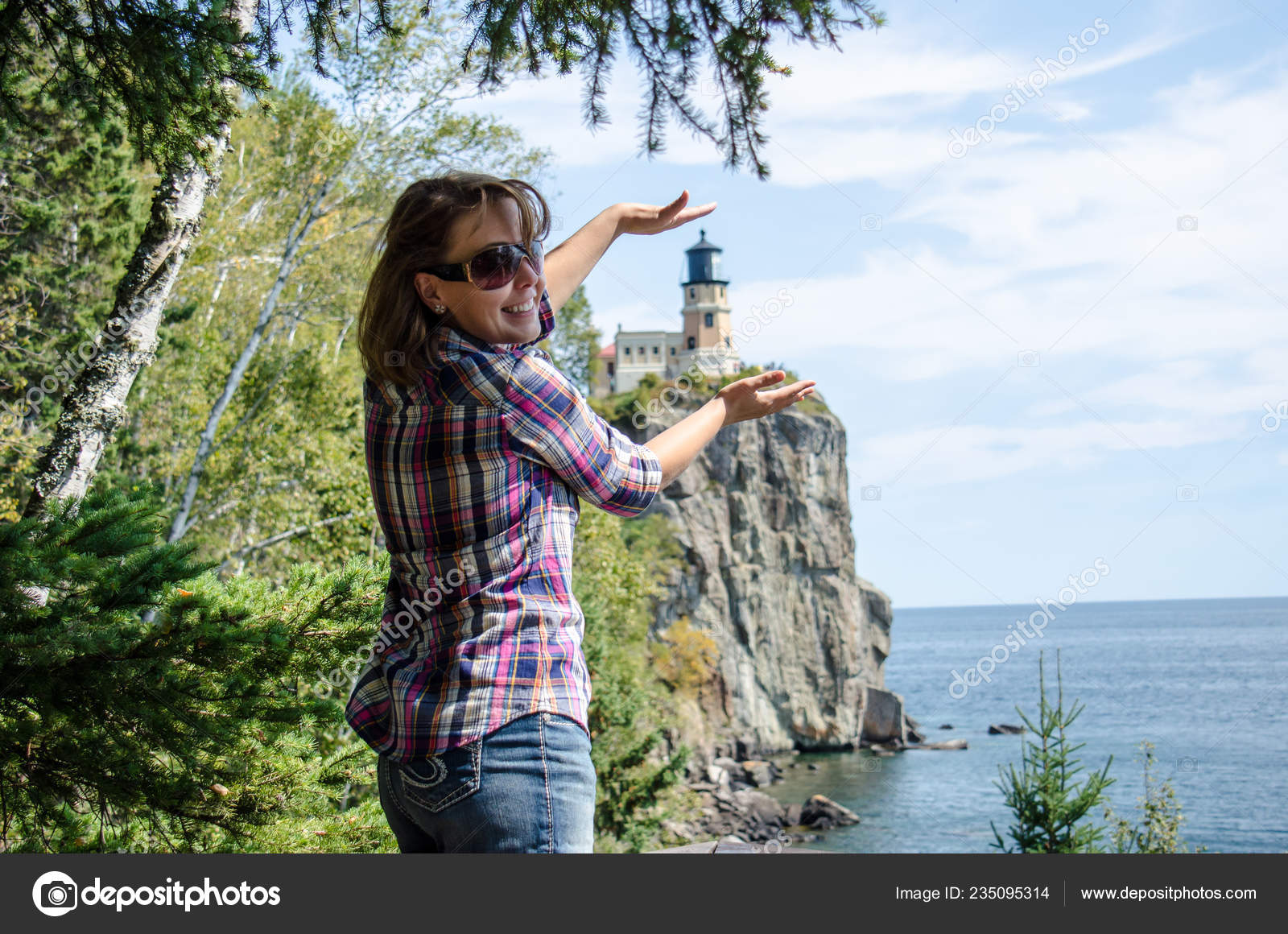 Forced Perspective View Pretty Female Appearing Holding Split Rock ...