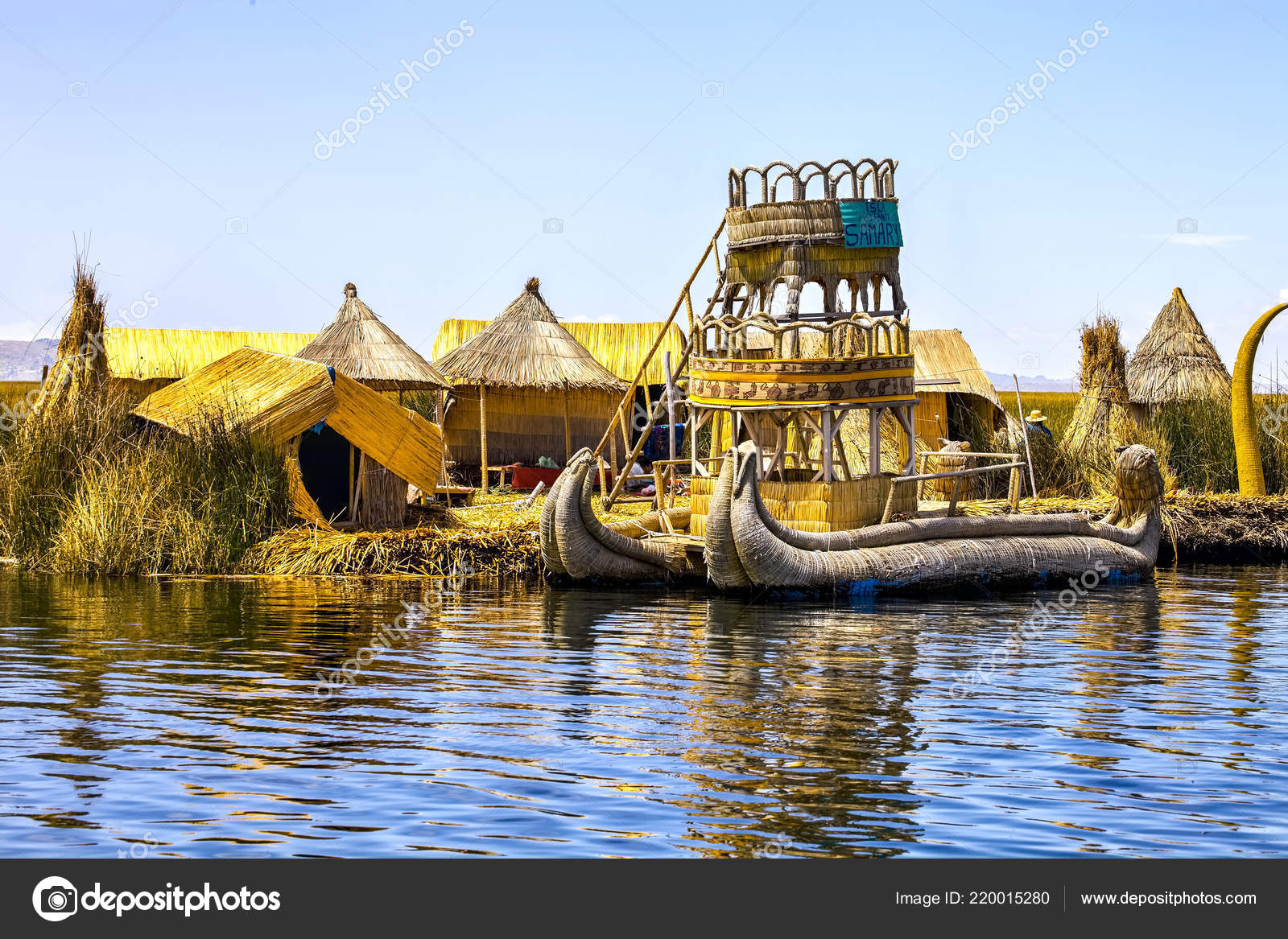 Reed Houses Floating Island Floating Reed Lake Titicaca Peru Stock ...