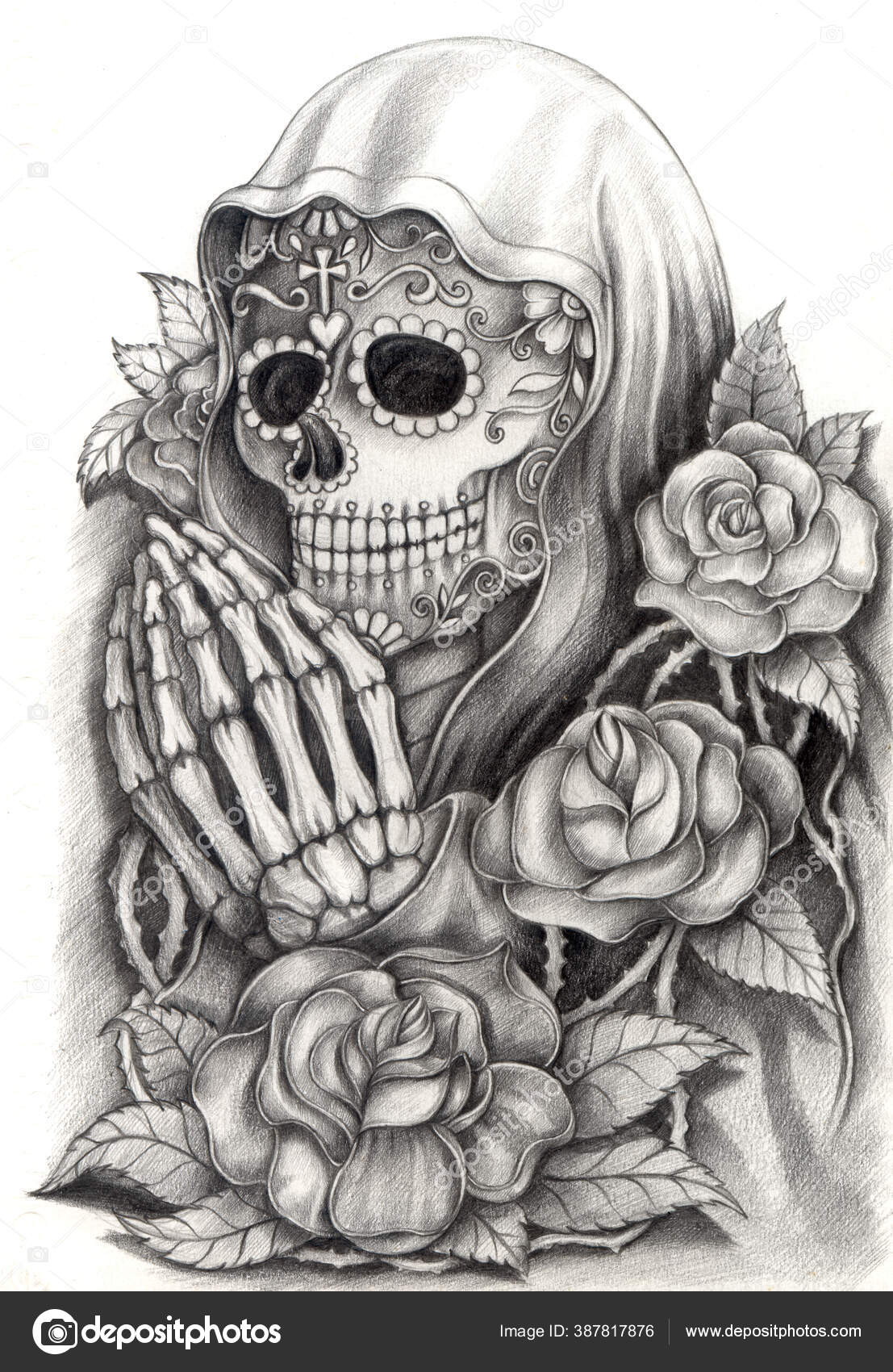 Sugar Skull Day Dead Hand Drawing Paper Stock Illustration by ©eviltoun ...