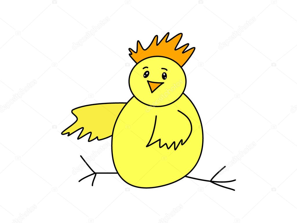 Pequeño pollo de dibujos animados tonto con una cresta y alas ...