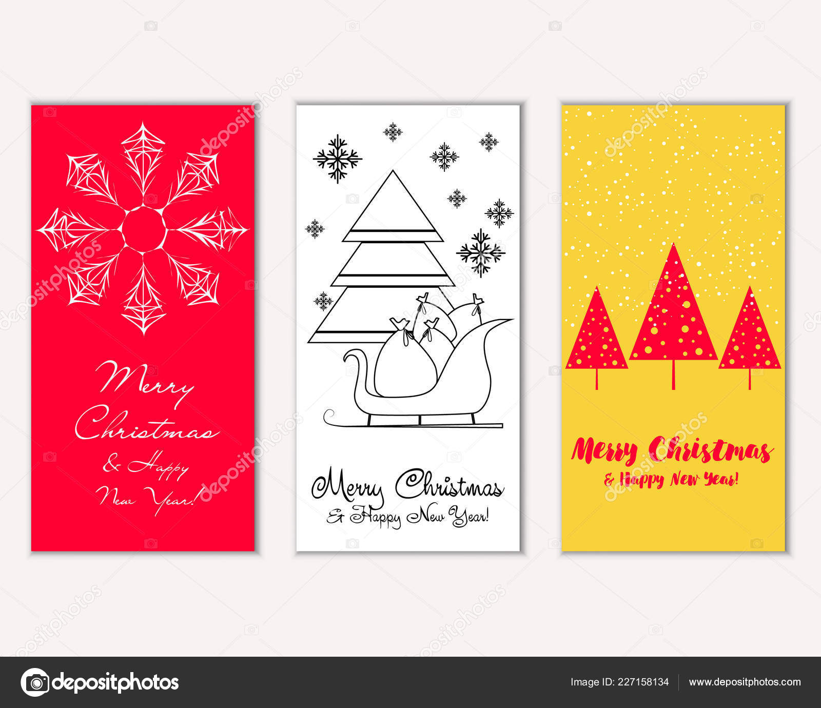 Merry Christmas Happy New Year Greeting Cards Vector Illustration Stock