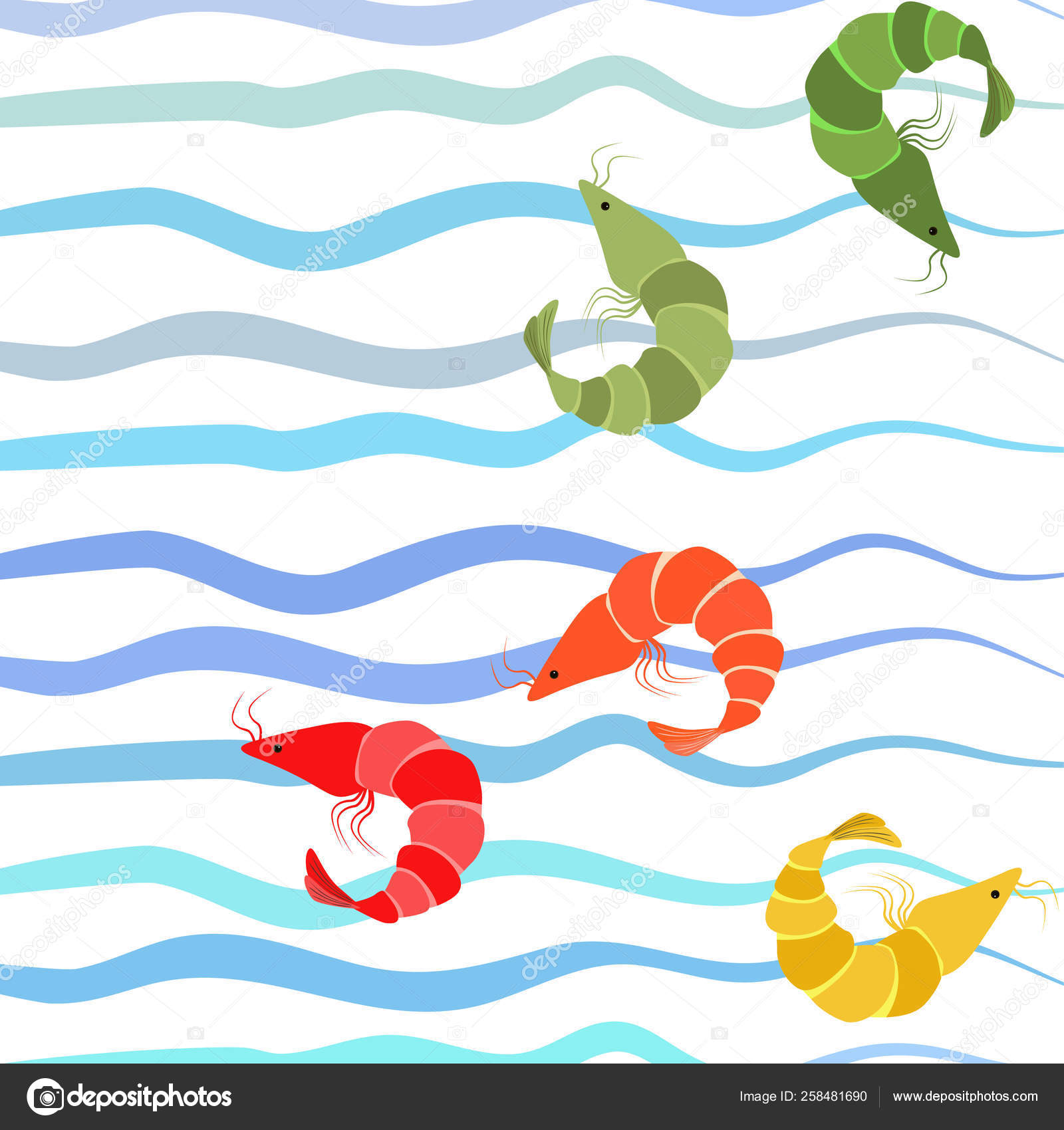 Shrimp fresh seafood. Vector backgroung. Food and restaurant design ...