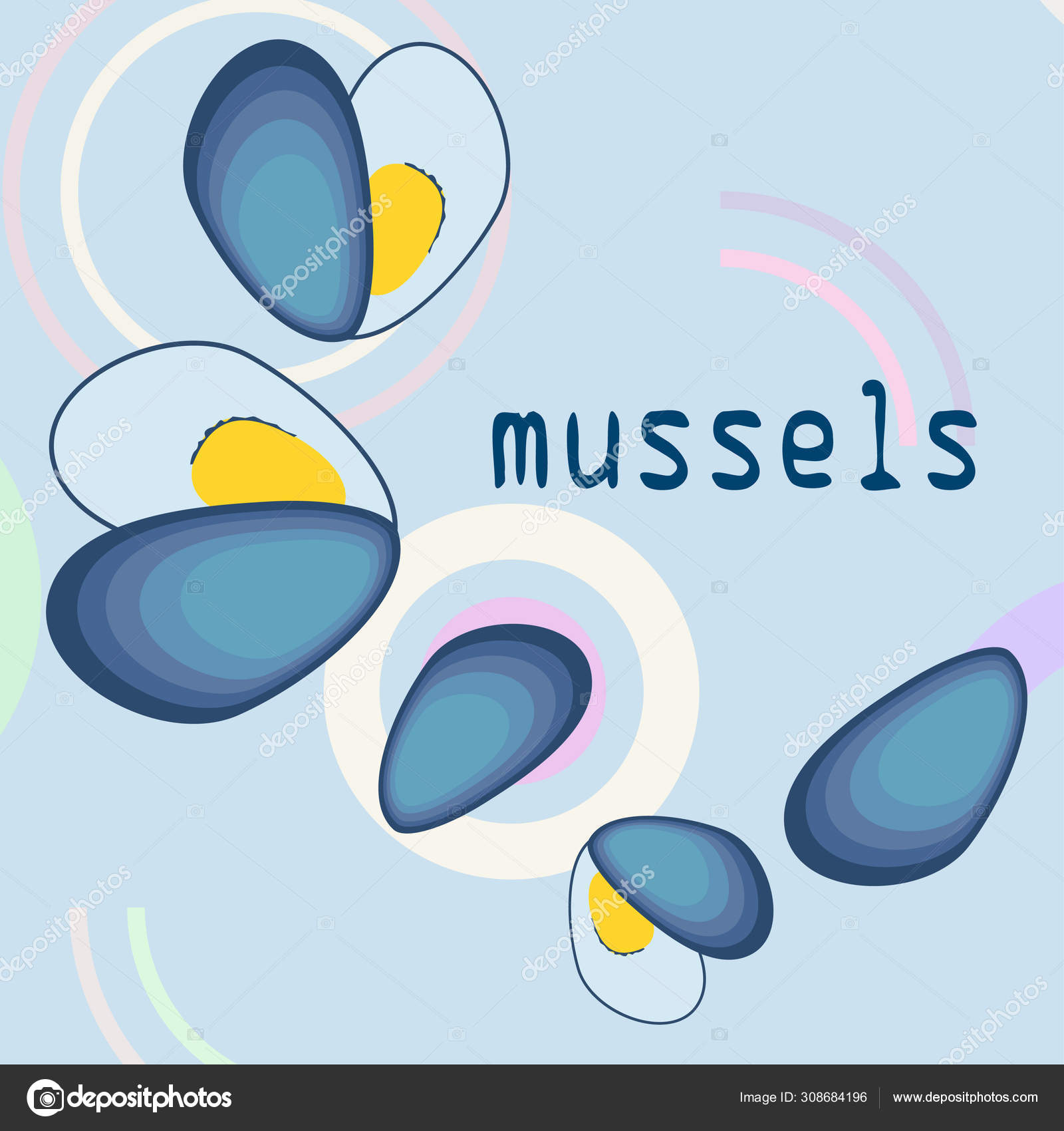 Mussels Fresh Seafood Vector Backgroung Food Restaurant Design Stock ...
