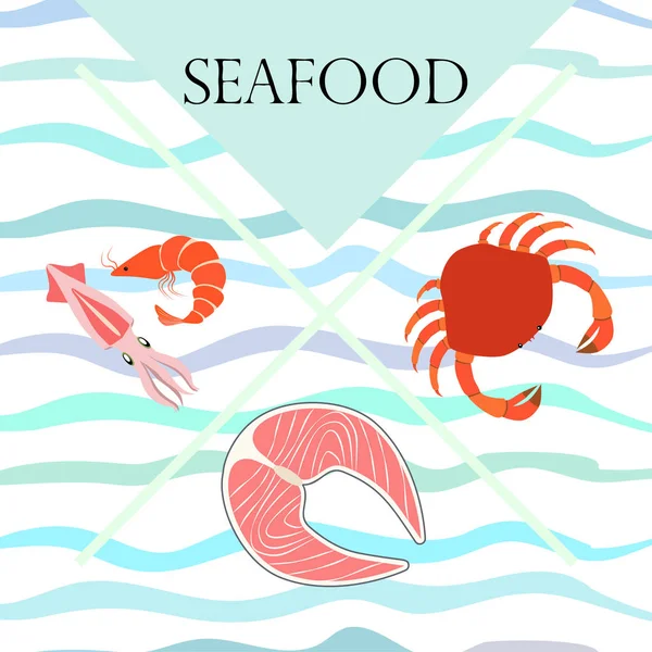 Fish, shrimp, crab, squid.Vector seafood. Food and restaurant design ...