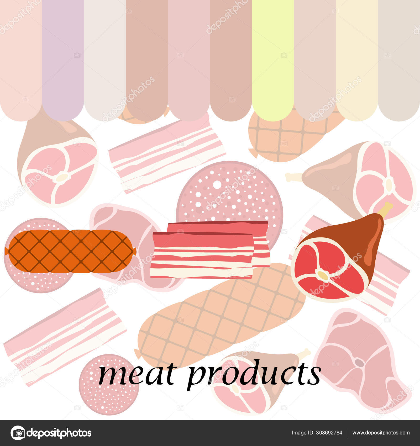 Sausage Steak Whole Foot Bacon Fresh Meat Image Farm Shop Stock Vector ...