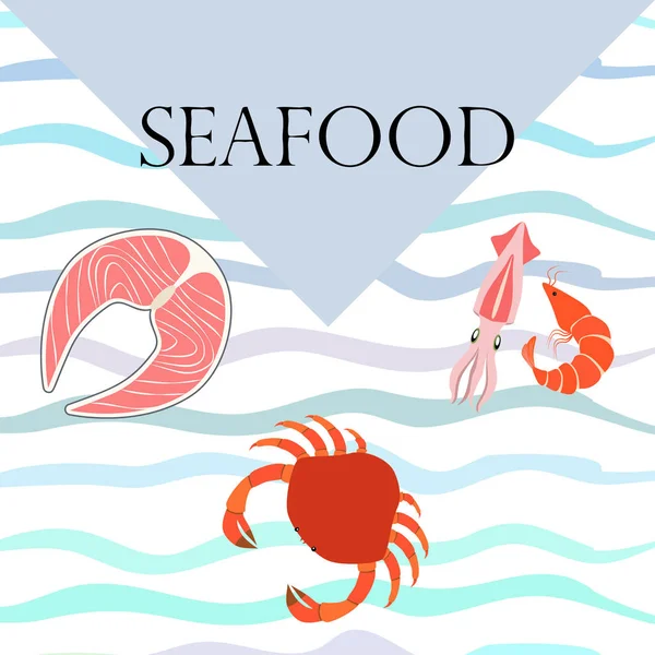 Fish, shrimp, crab, squid.Vector seafood. Food and restaurant design ...
