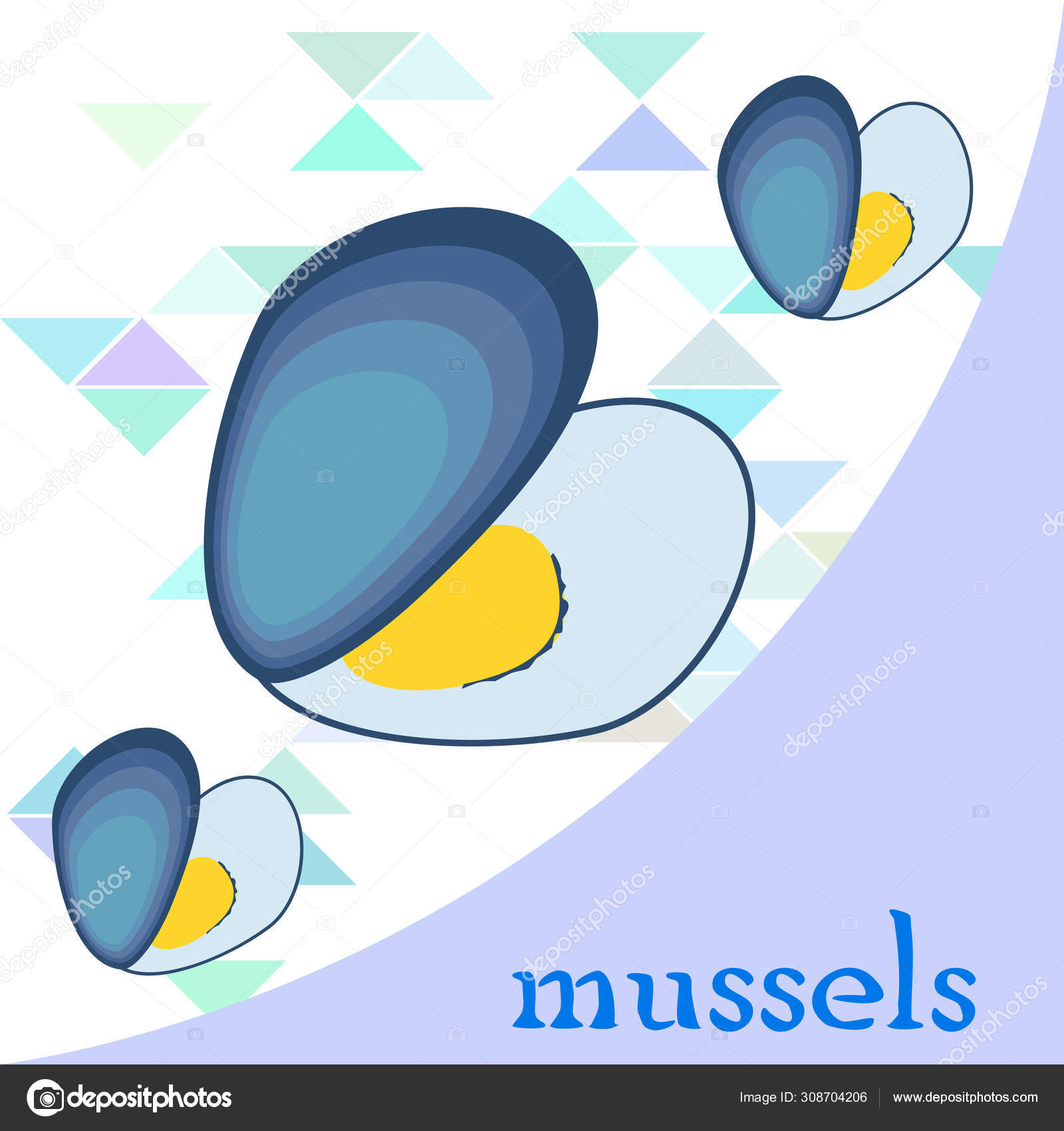 Mussels Fresh Seafood Vector Backgroung Food Restaurant Design Stock ...