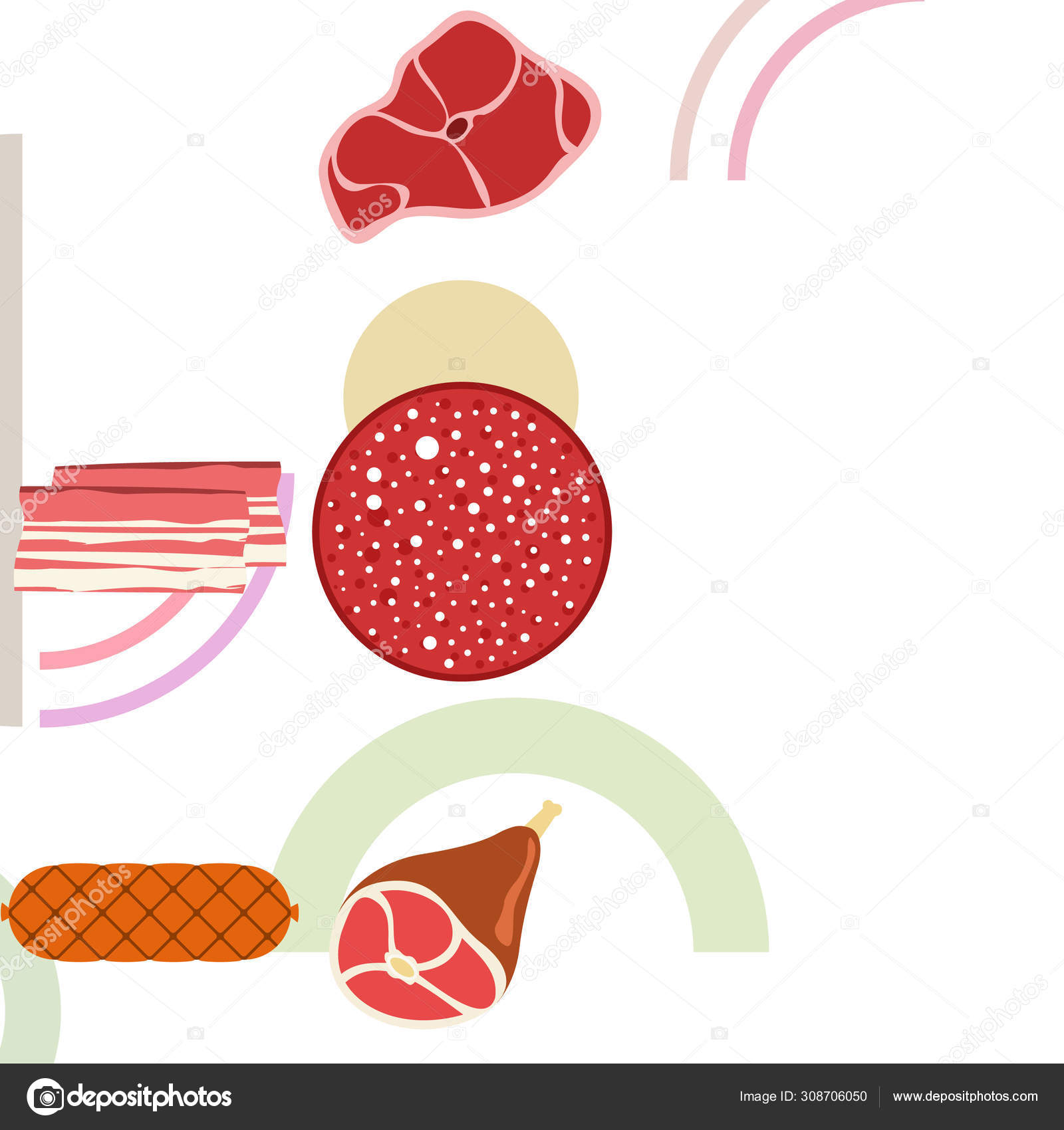 Sausage Steak Whole Foot Bacon Fresh Meat Image Farm Shop Stock Vector ...