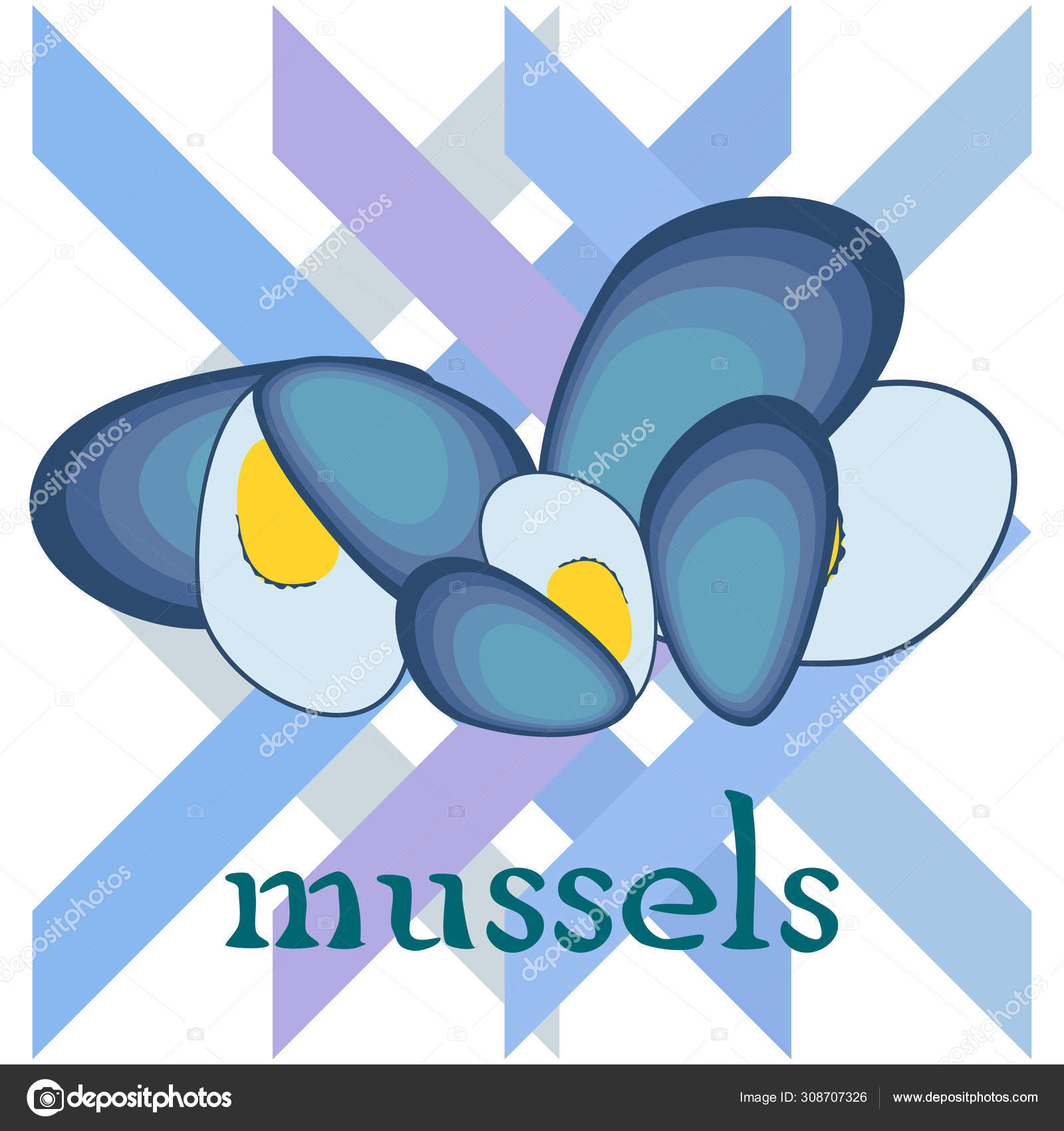 Mussels Fresh Seafood Vector Backgroung Food Restaurant Design Stock ...