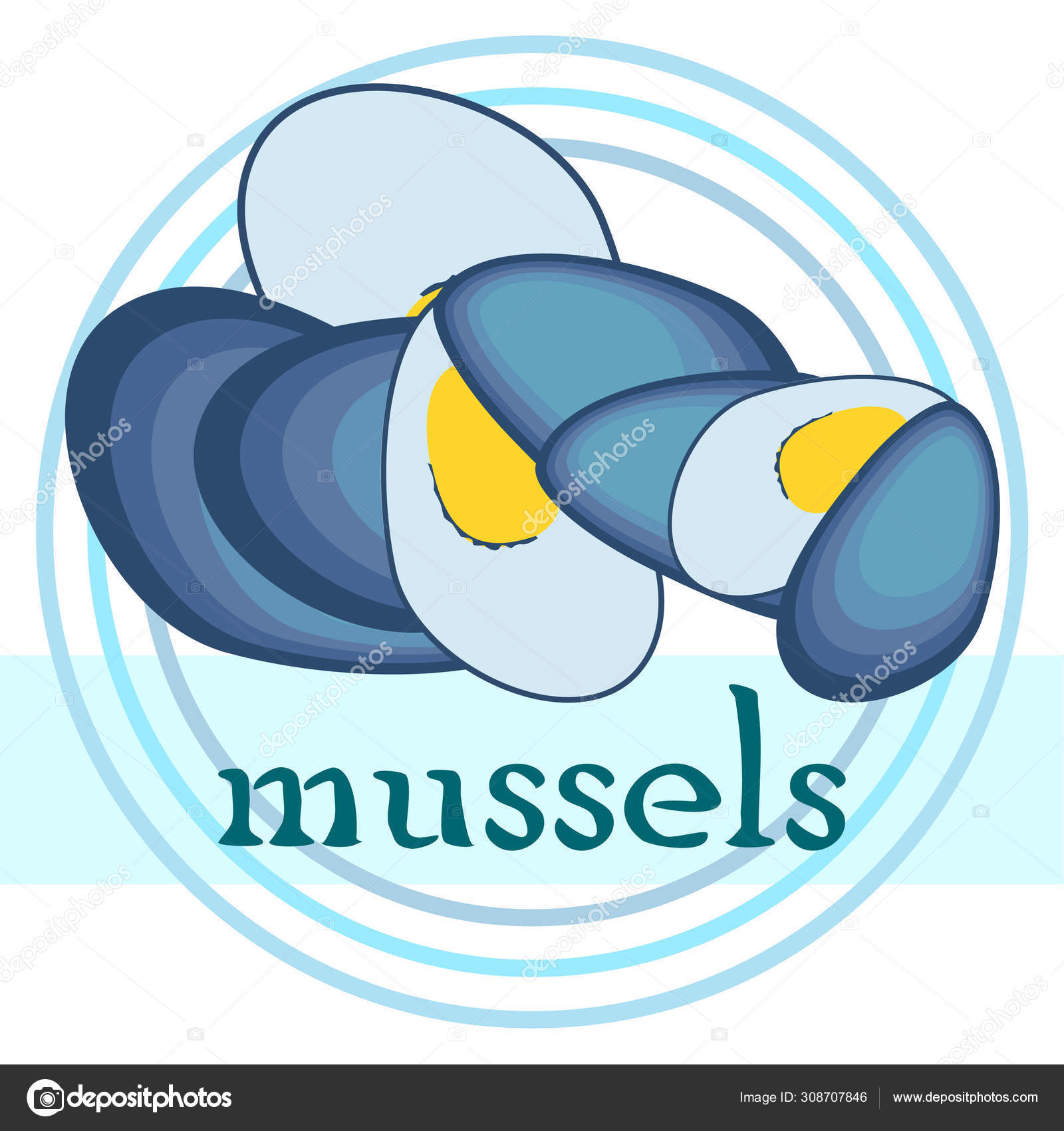 Mussels Fresh Seafood Vector Backgroung Food Restaurant Design Stock ...