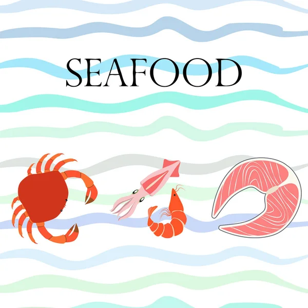 Fish, shrimp, crab, squid.Vector seafood. Food and restaurant design ...