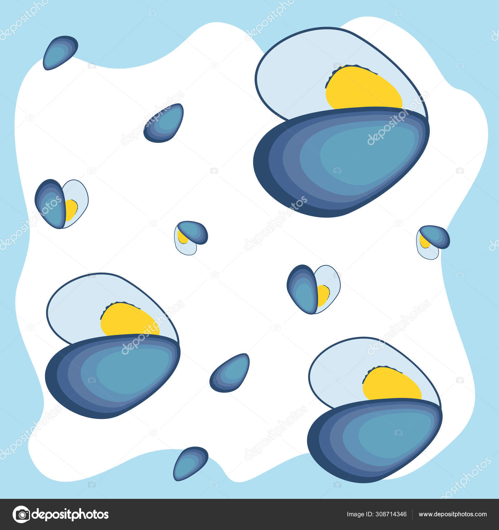 Daging Kerang Seafood Segar Vector Backgroung Desain Makanan Dan ...