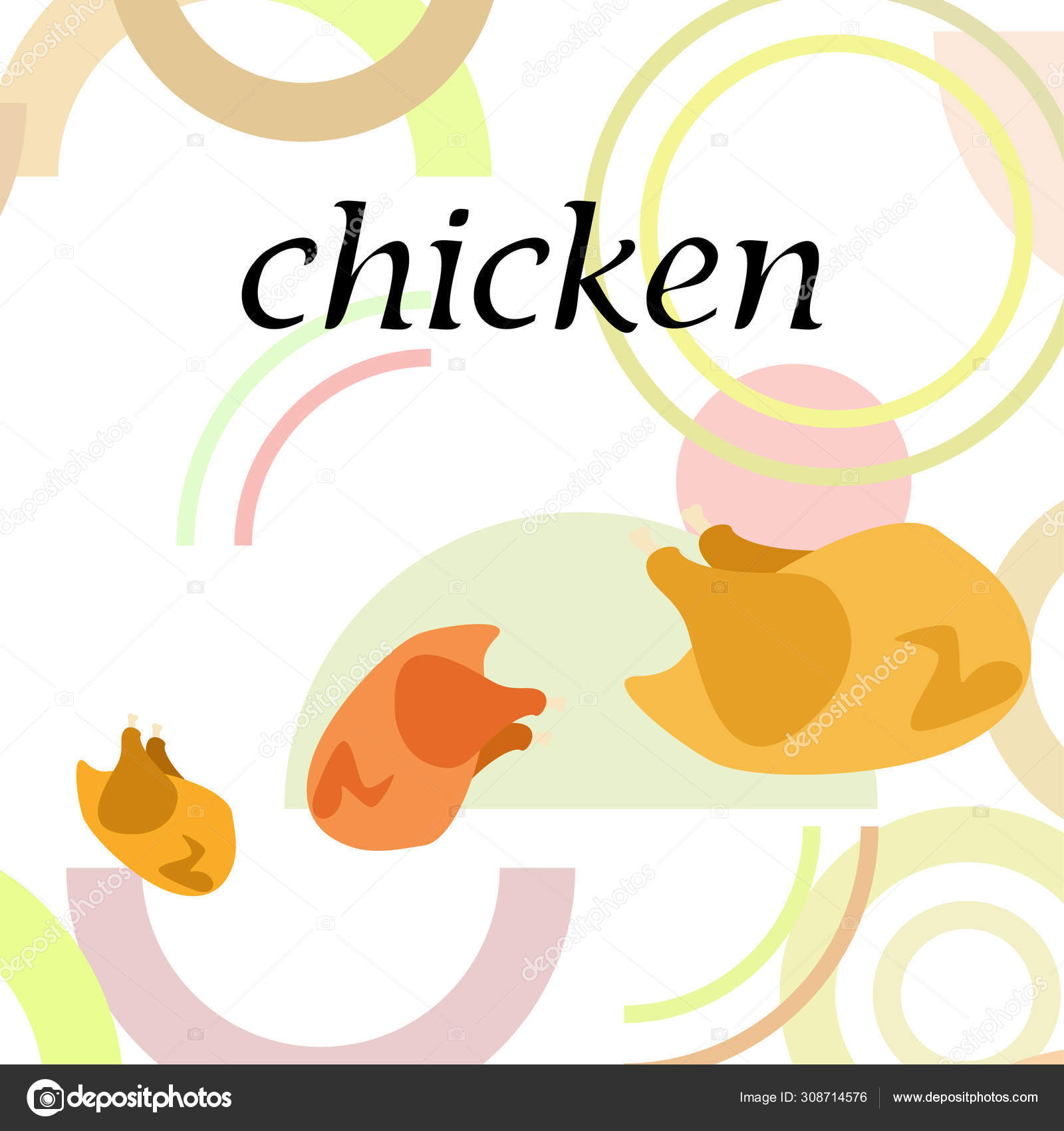 Daging ayam, kartun, gambar vektor, latar belakang makanan . Vektor ...