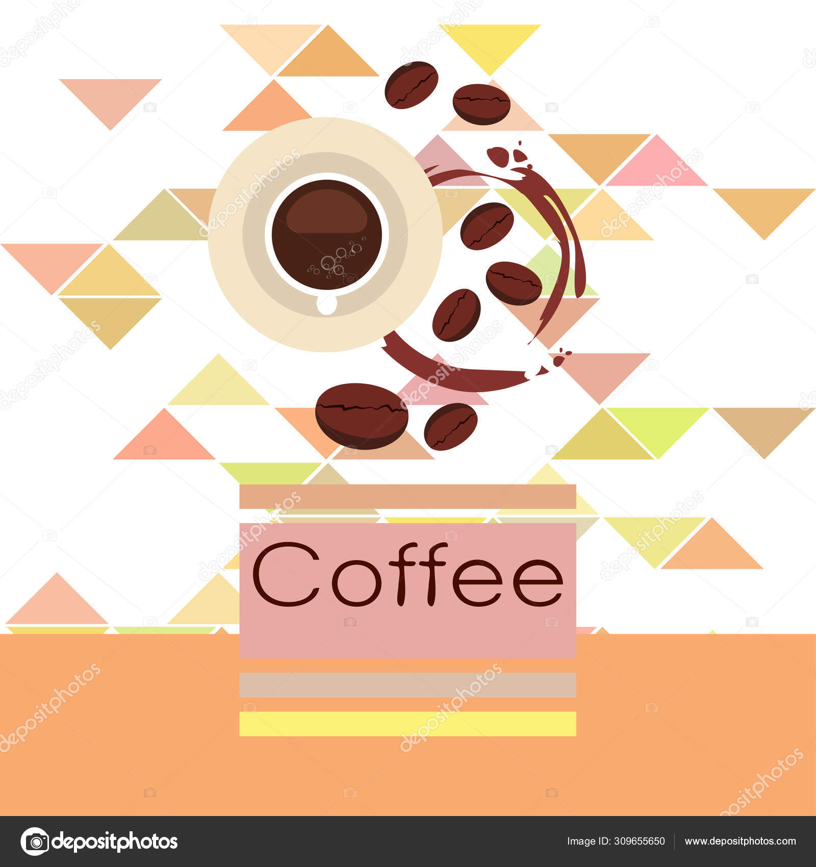 Coffee cup, coffee grains, breakfast concept. Drinks menu for ...