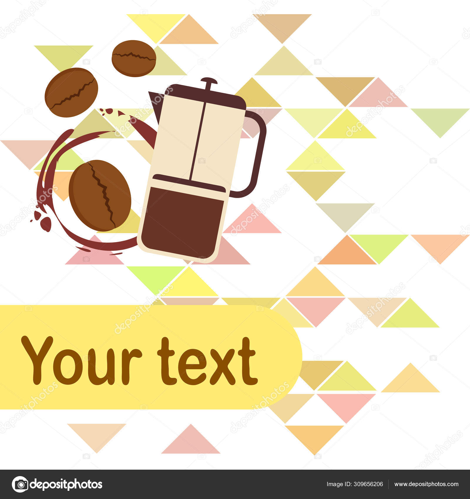 French press coffee, coffee beans, spilled coffee, vector illustration ...