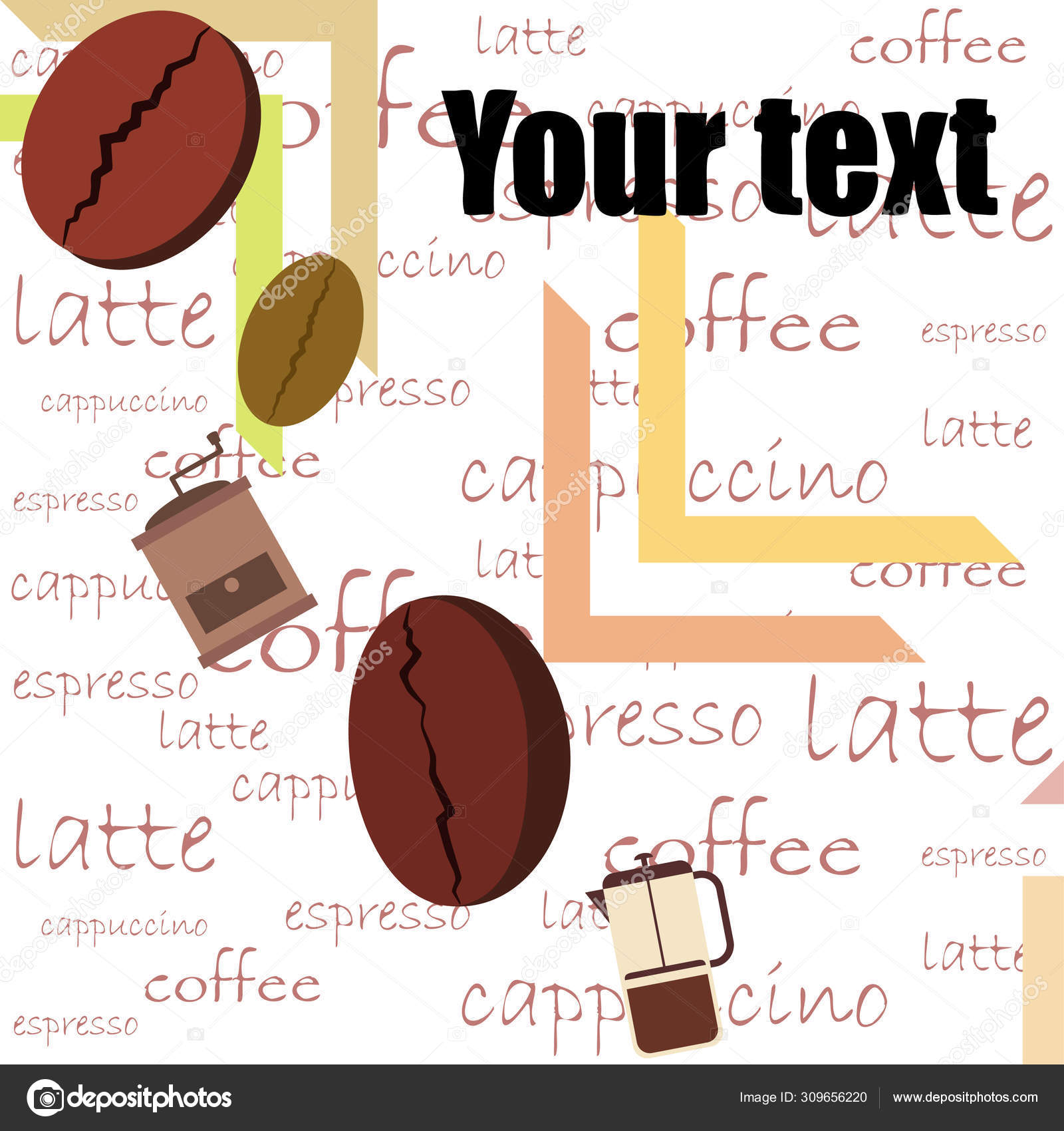 French press coffee, coffee beans, spilled coffee, vector illustration ...
